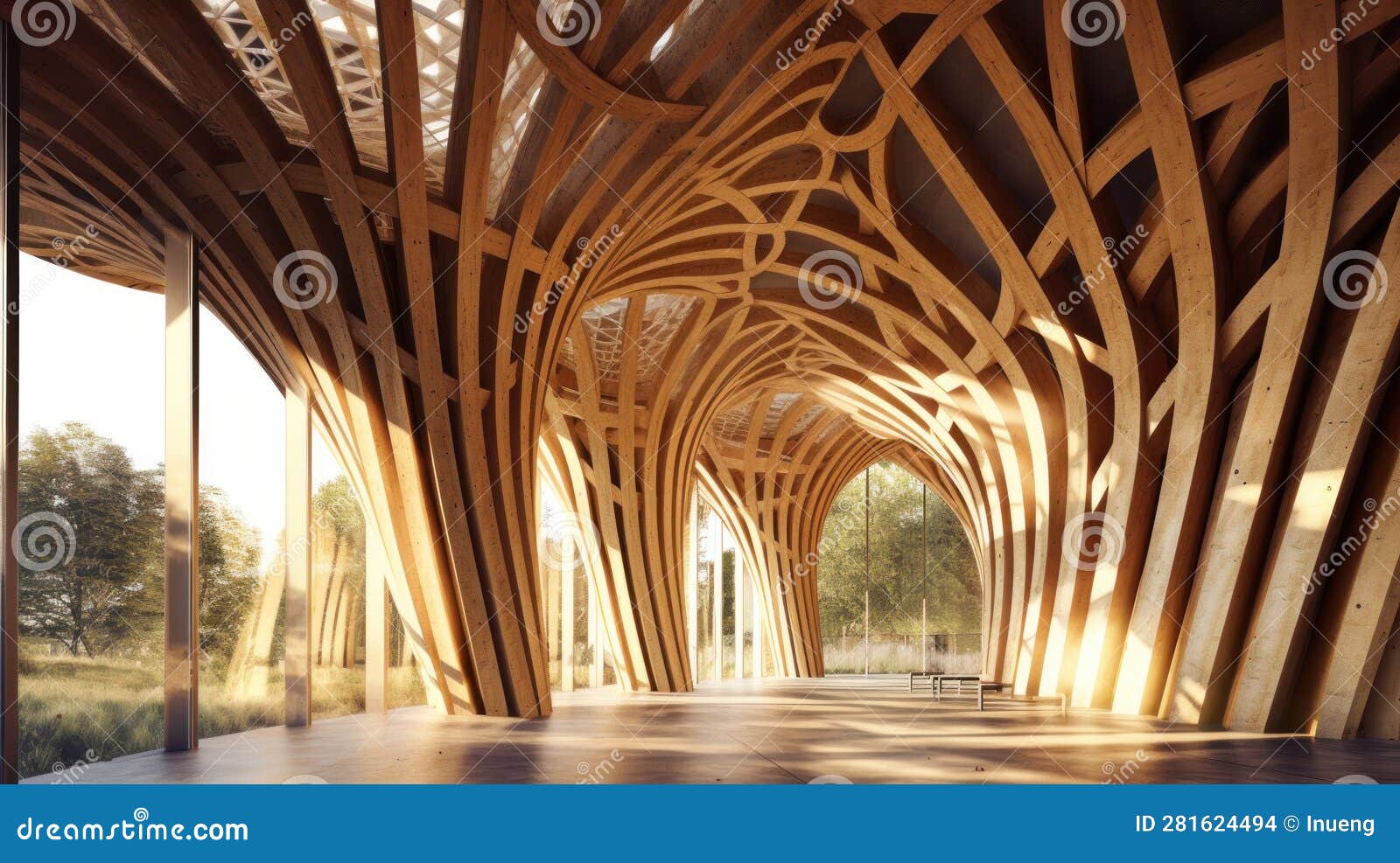 Timber Library Structures In A Parametric Design. Generative AI Stock ...