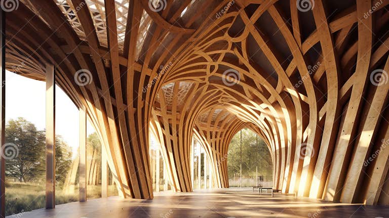 Timber Library Structures in a Parametric Design. Generative AI Stock ...