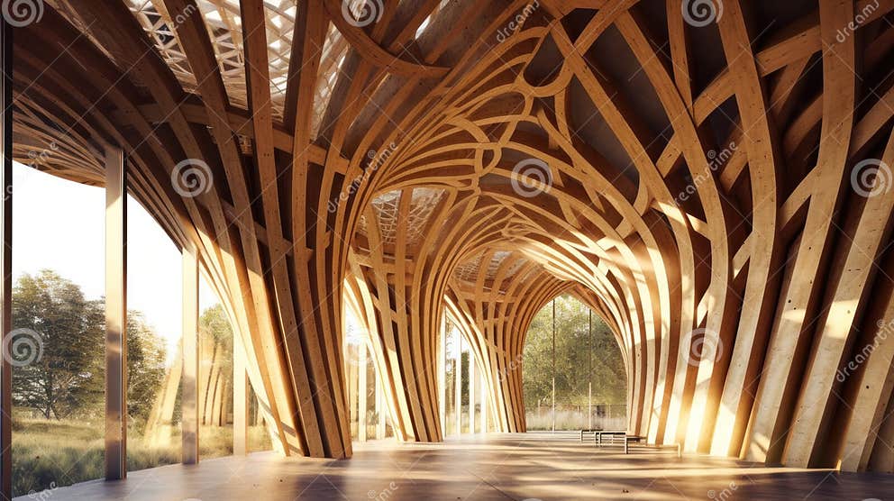 Timber Library Structures in a Parametric Design. Generative AI Stock ...