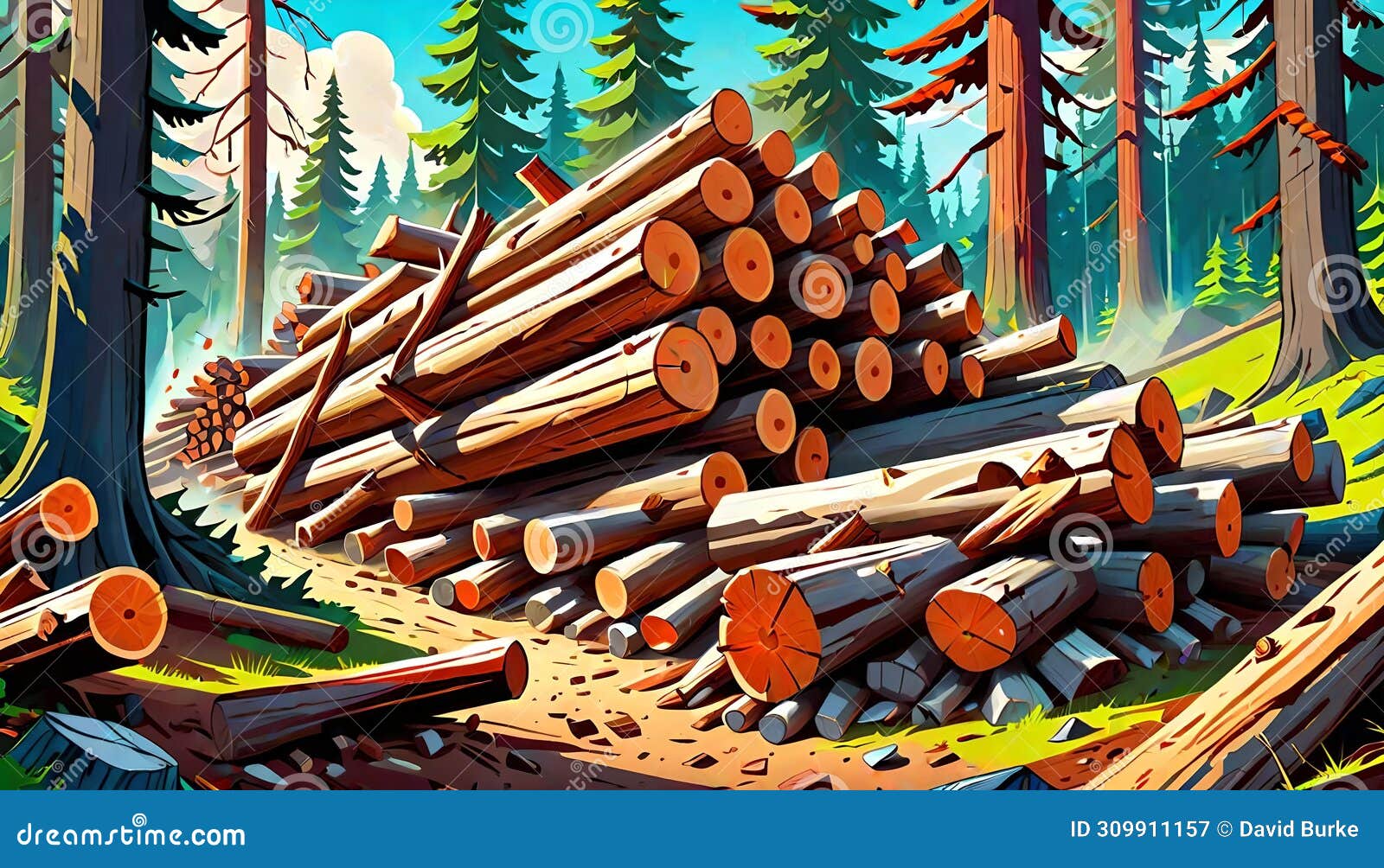 Timber Logging Work Log Stack Forest Firewood Storage Cartoon Stock ... Timber Logging Work Log Stack Forest Firewood Storage Cartoon Stock ...