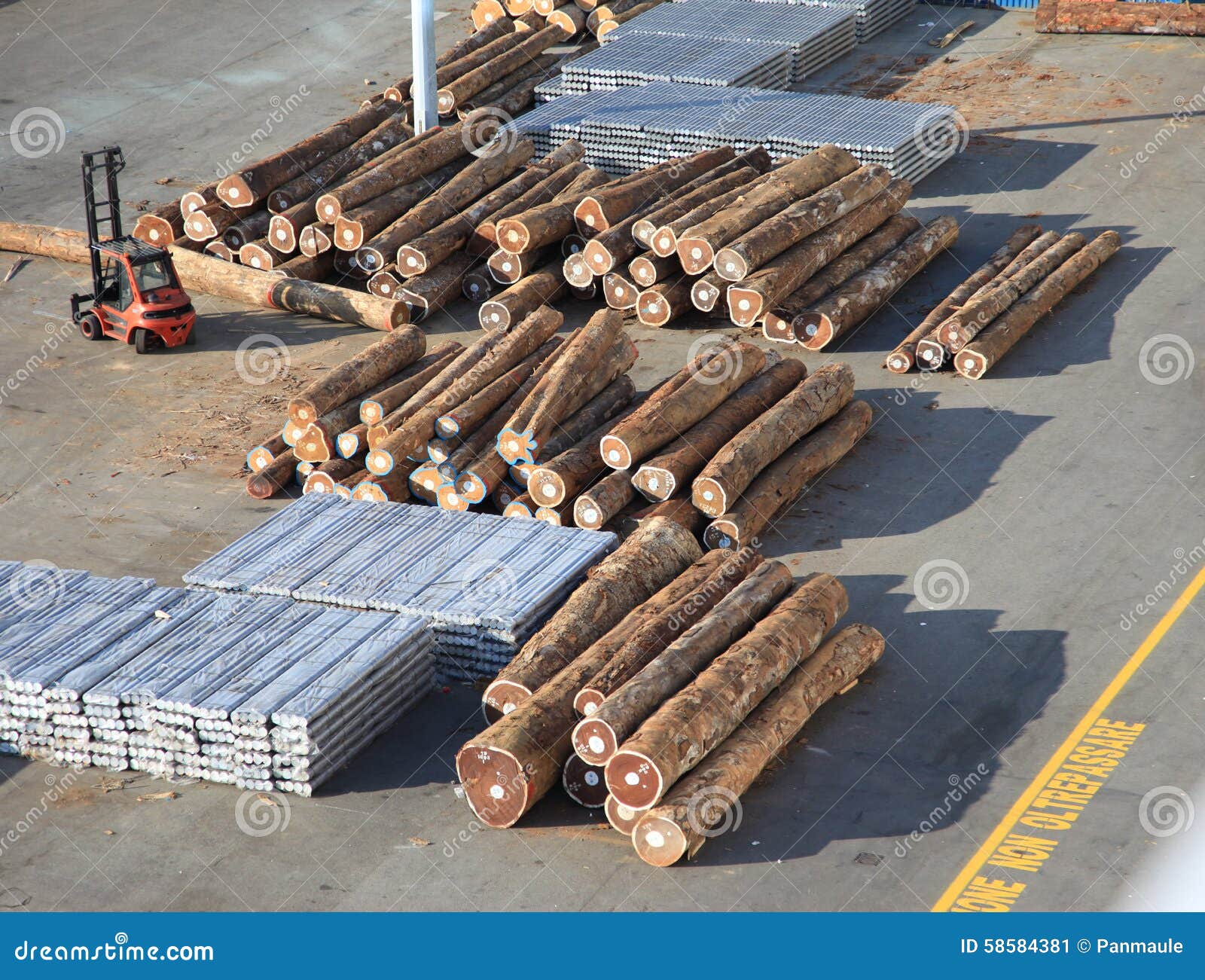 Timber logs on the dock stock image. Image of wharf, steel - 58584381