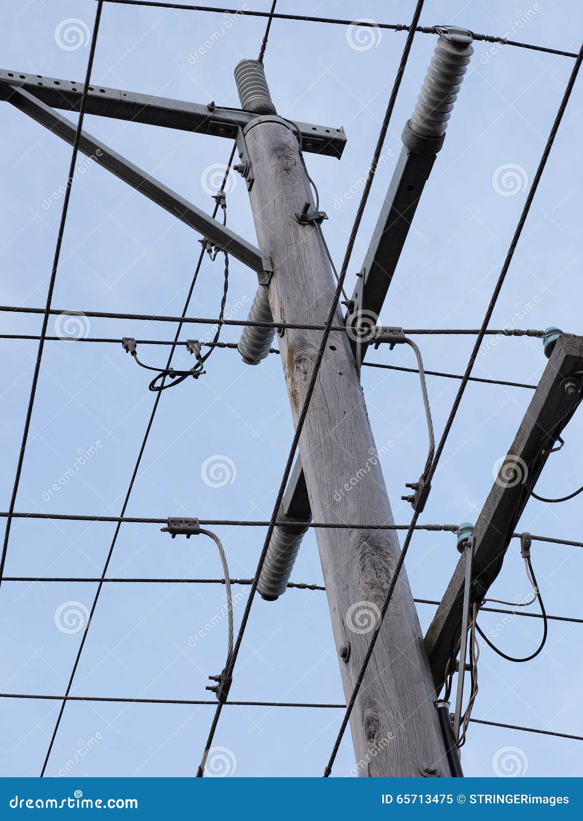 Timber Power Pole and Wires Stock Image - Image of electric, remote ...