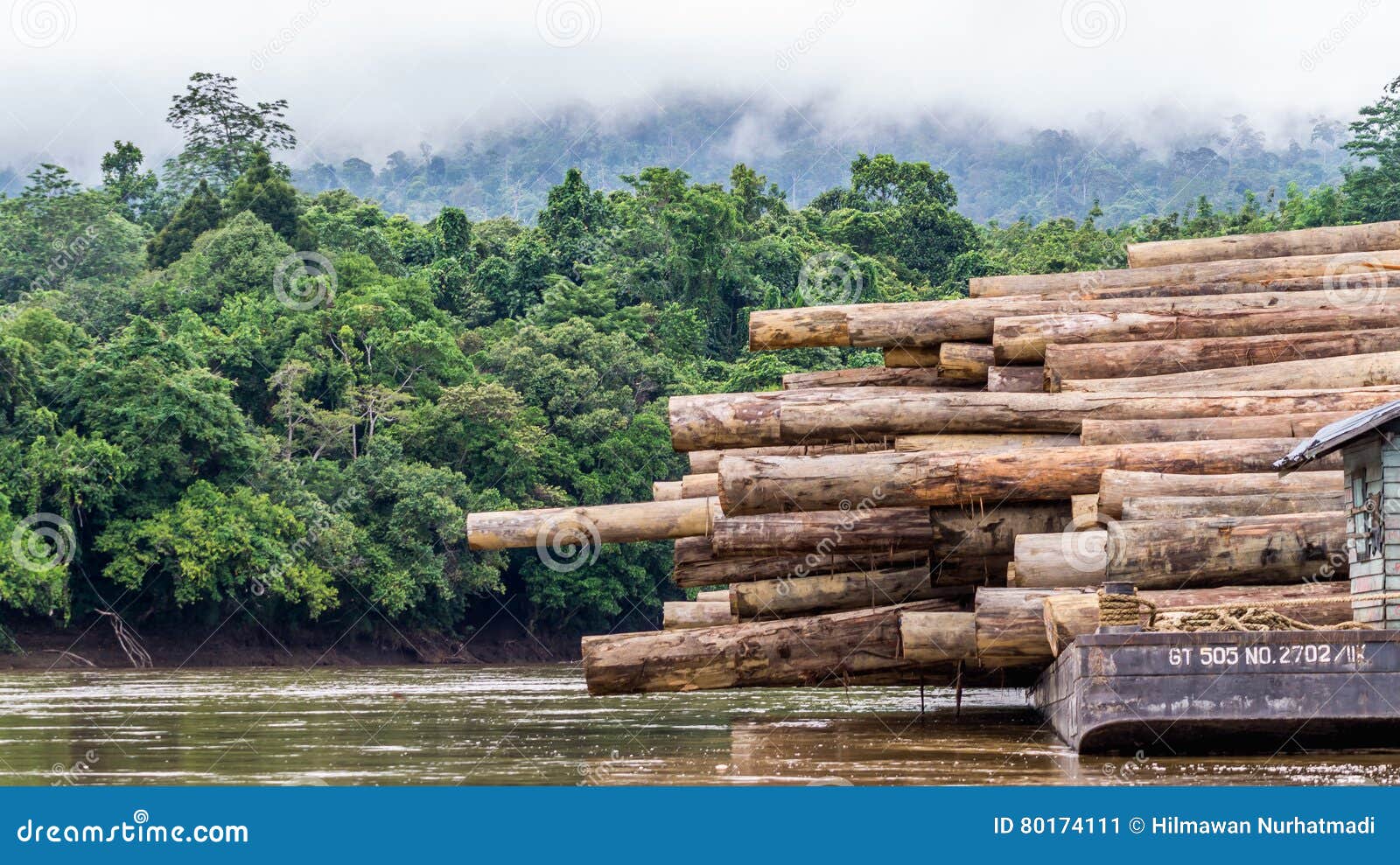 Stack of Huge Timber on a Barge Stock Image - Image of production, haze ...