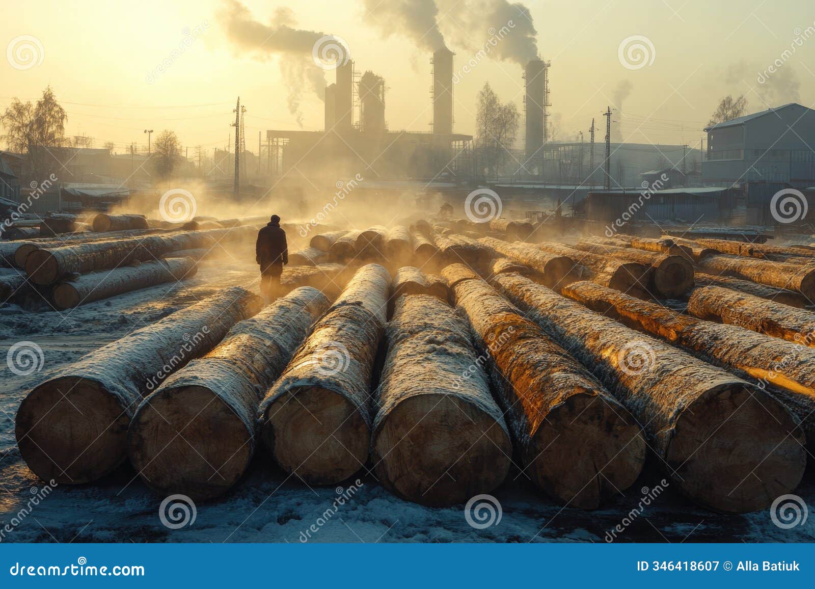 Timber Storage: Cut Trees Neatly Arranged in Sawmill, Showcasing ...