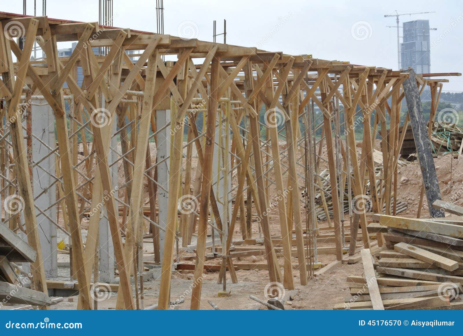 Timber Support for Timber Beam Formwork Stock Photo - Image of cement ...