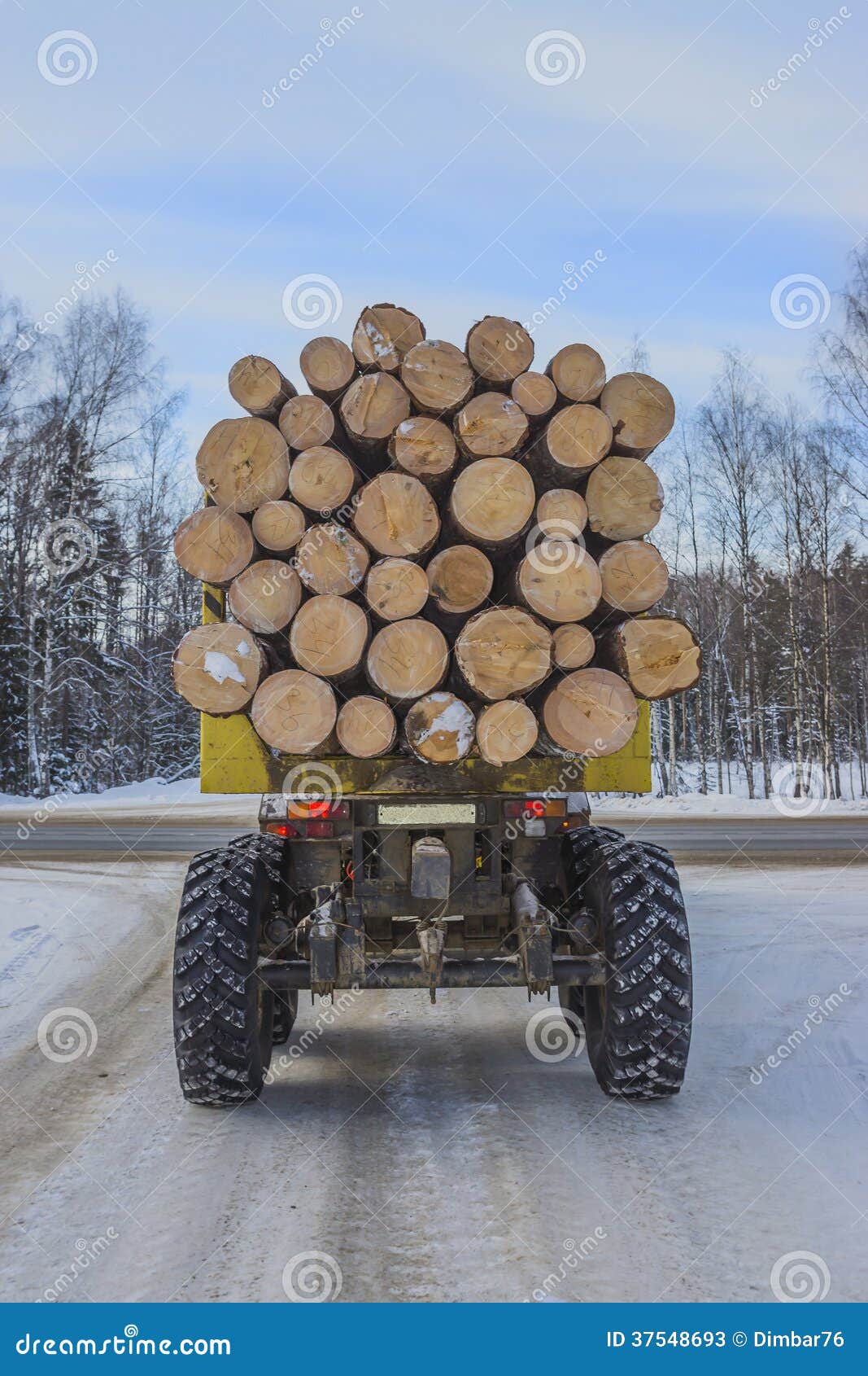Timber Transport on the Winter Road Stock Image - Image of auto ...