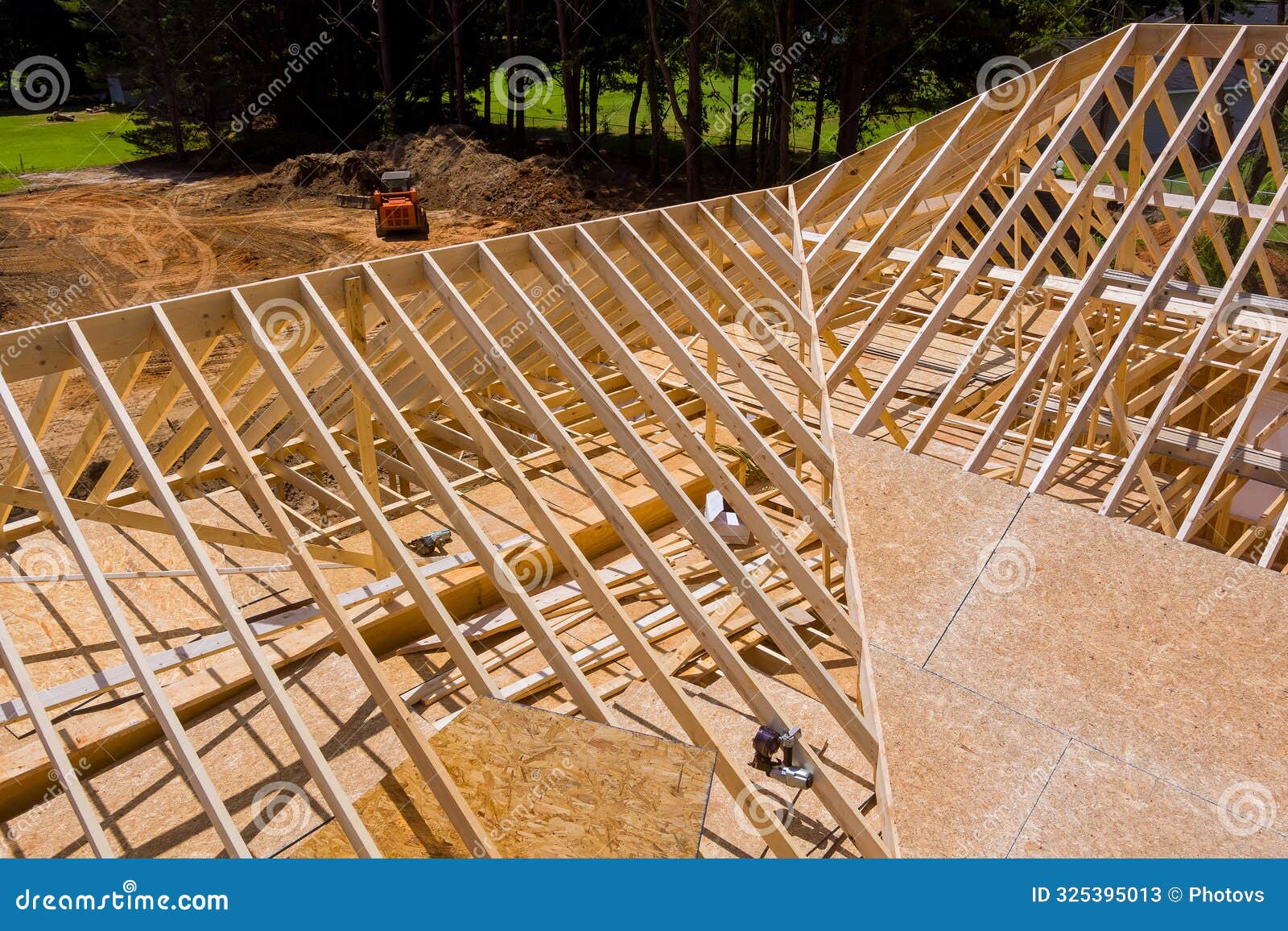 Timber Truss Frame Was Installed As Part Construction of a House Under ...