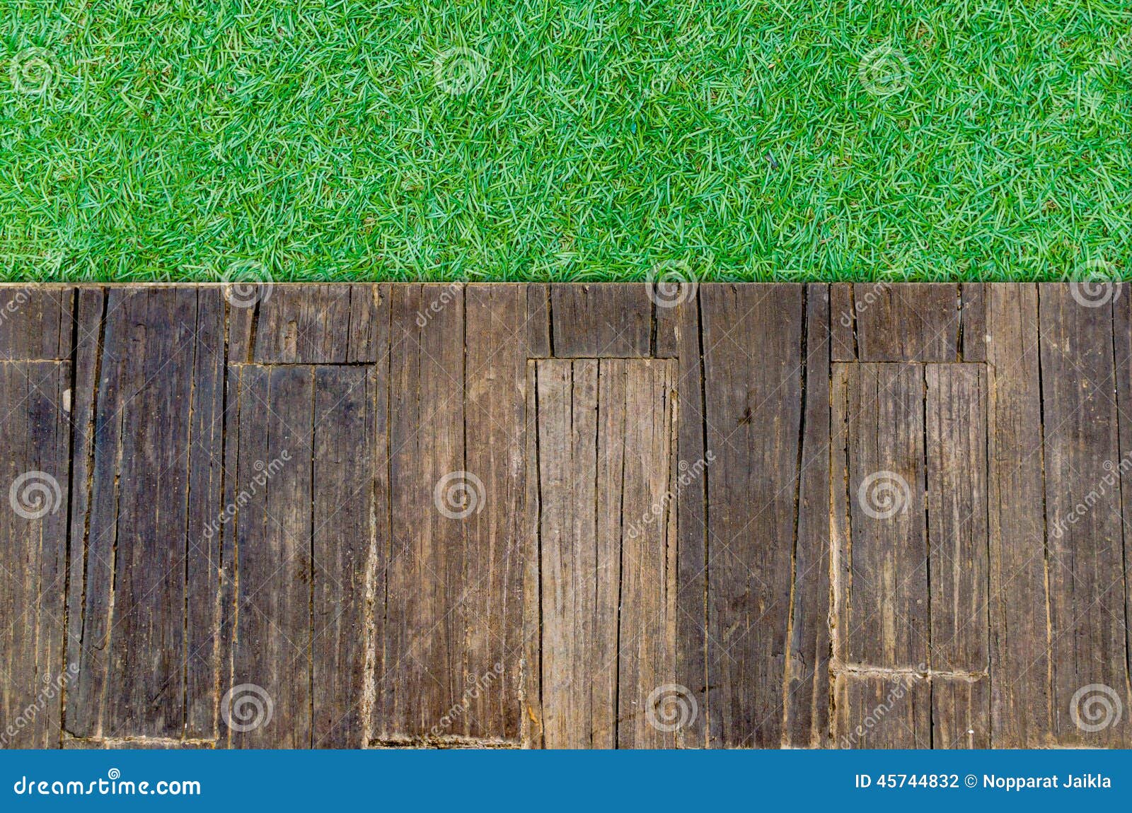 Timber Wood Brown Plank With Grass Texture Background Royalty-Free ...
