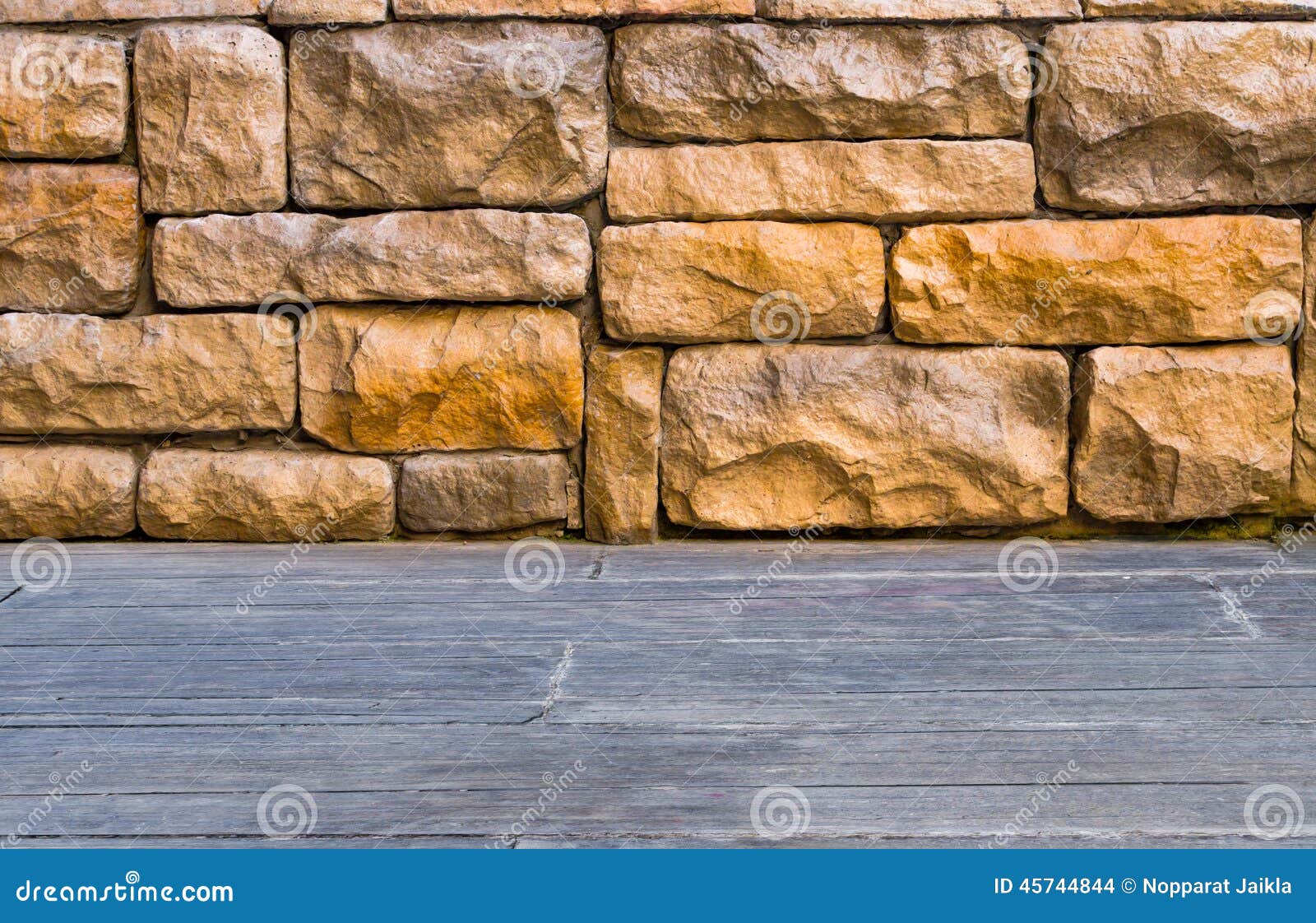 Timber Wood Brown Plank Under Brick Wall Texture Background Stock Photo ...