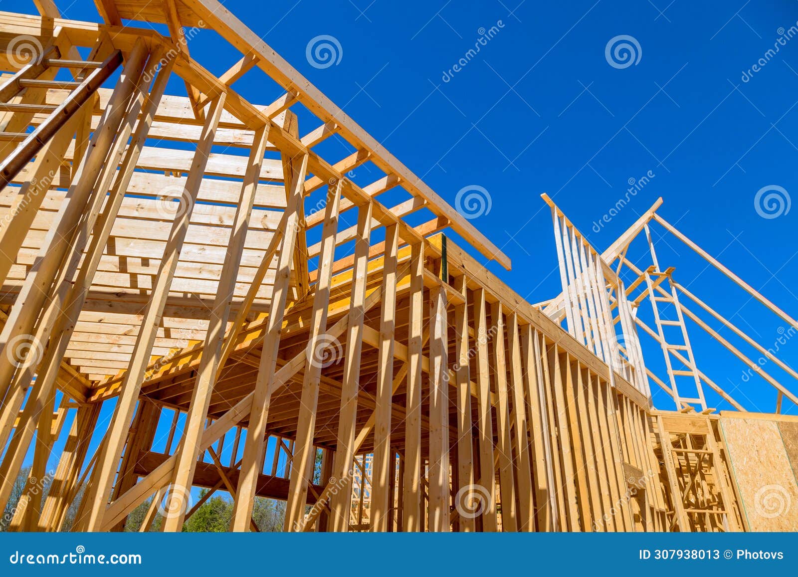 Timber Wood Stick Frames Framing Beams during Construction of a New ...
