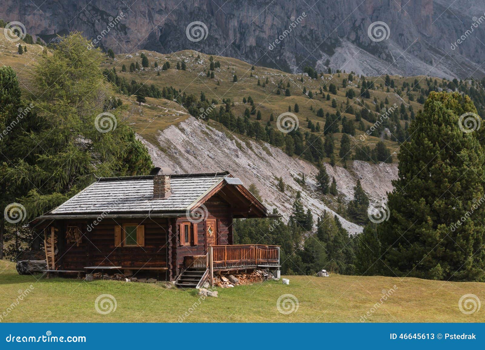 Timbered Mountain Hut in Dolomites Stock Image - Image of mountains ...