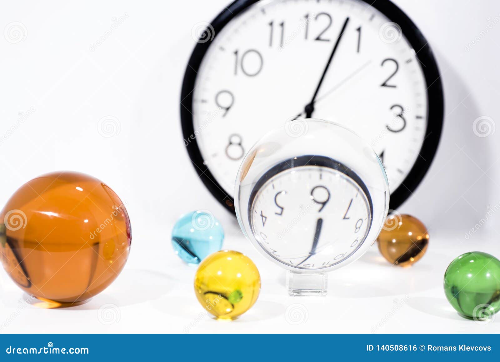 Time Abstraction. Glass Balls with Clock Reflections Stock Photo ...