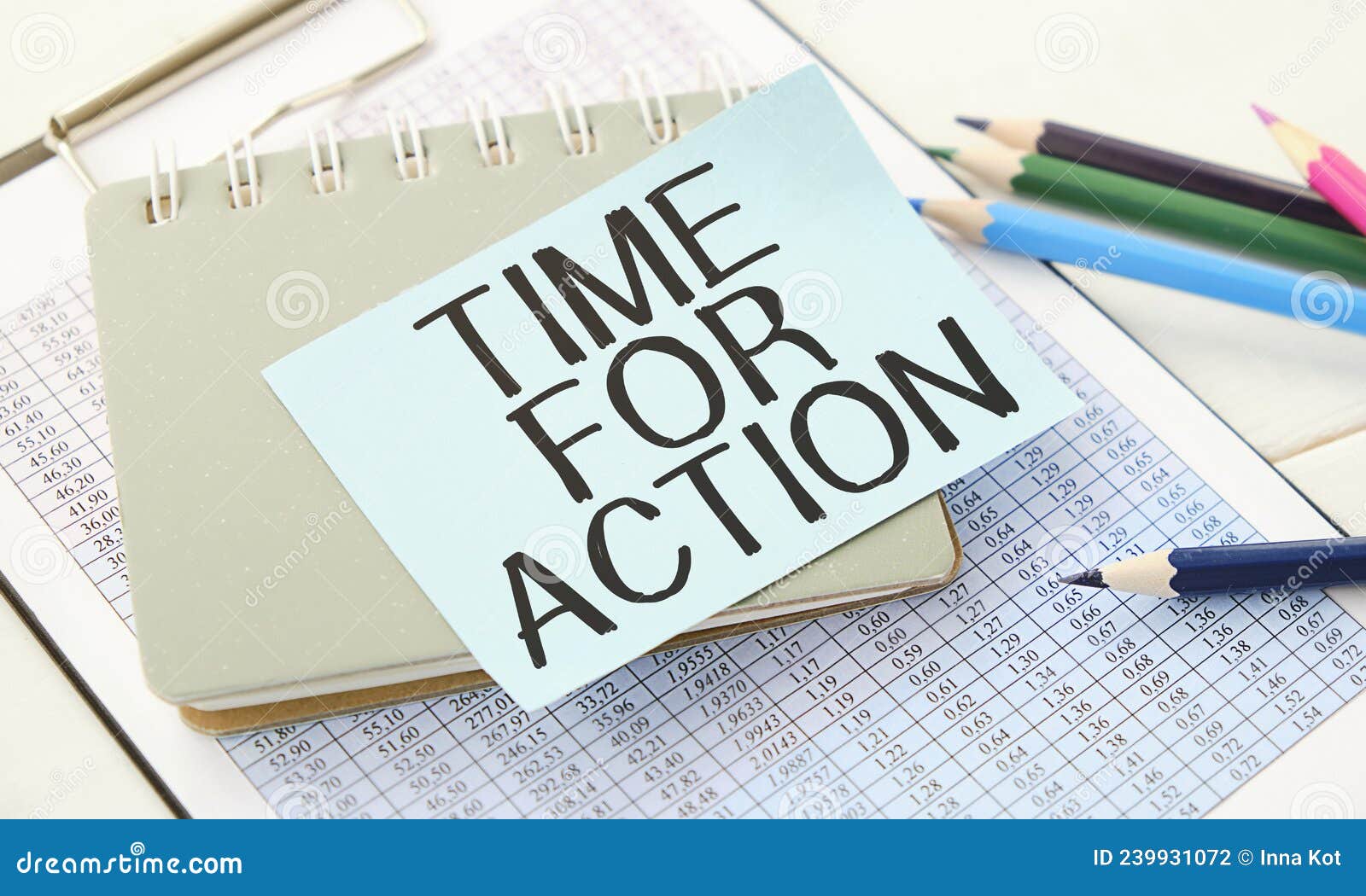 TIME for ACTION Text on Notebook with on a Blue Background Stock Photo ...
