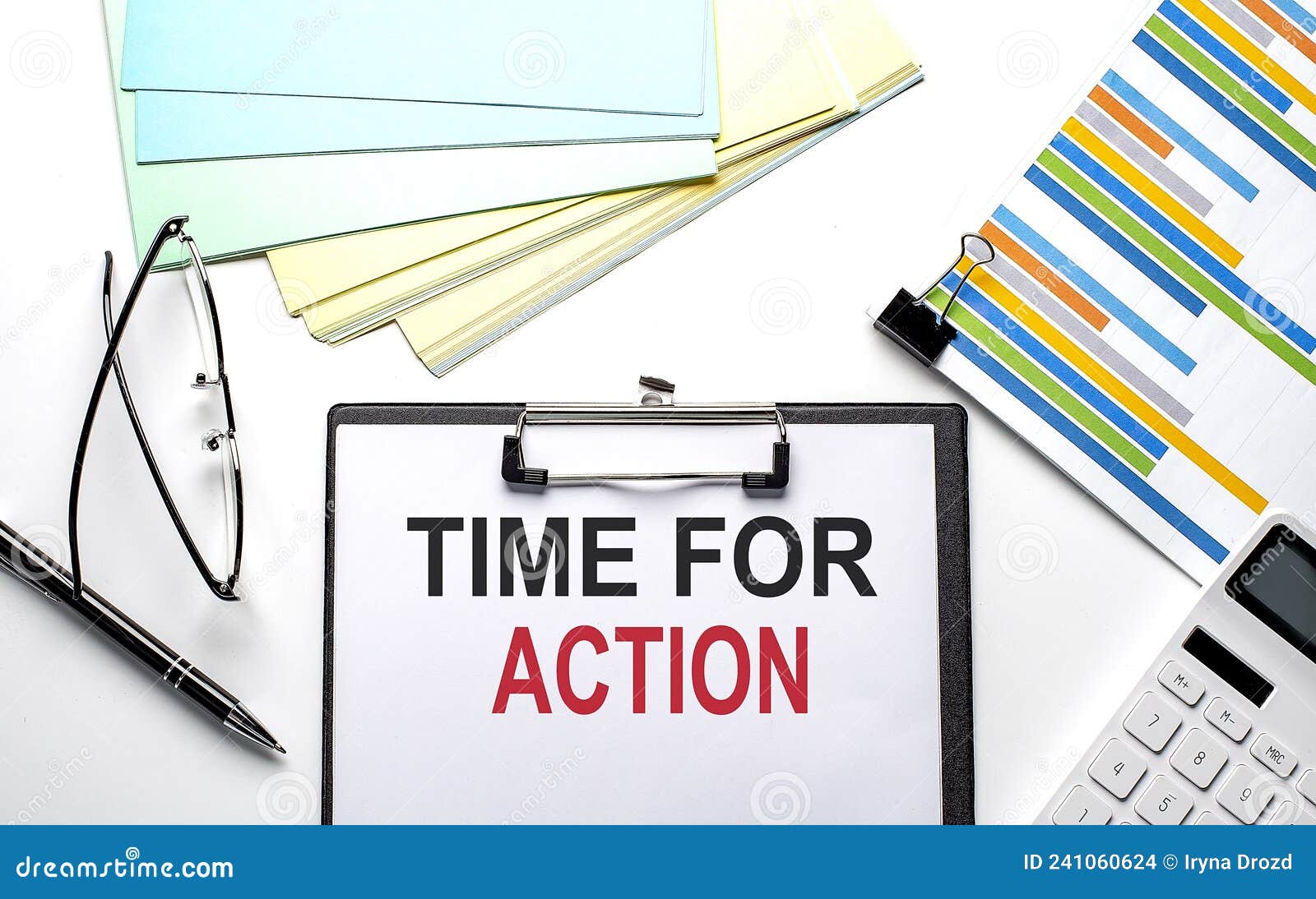 TIME for ACTION Text on Paper Sheet with Chart,color Paper and ...