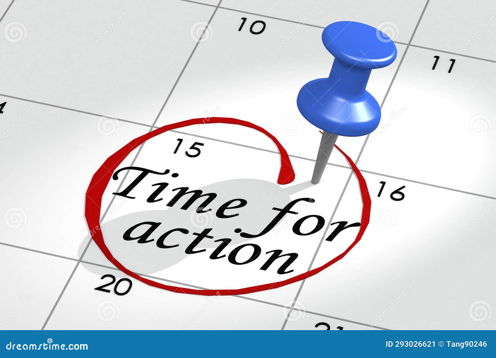 Time for Action Word Marked on Calendar with Push Pin Stock ...