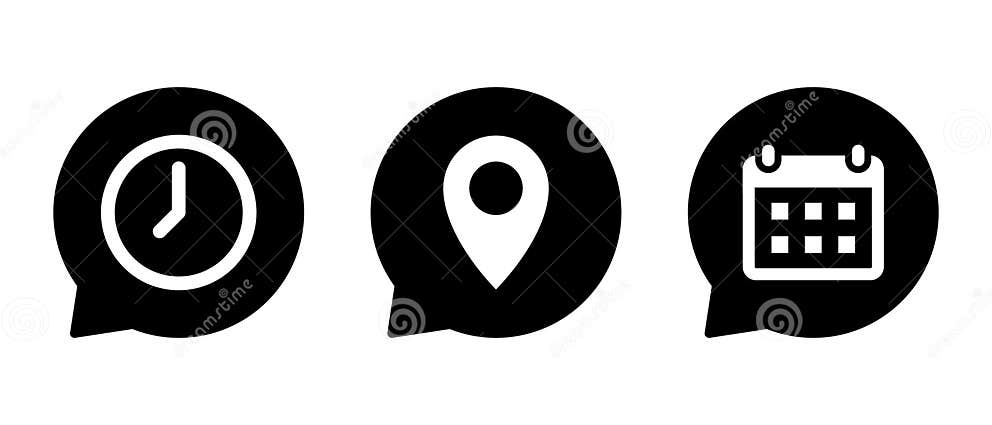 Time, Address, and Date Icon on Speech Bubble Stock Vector ...