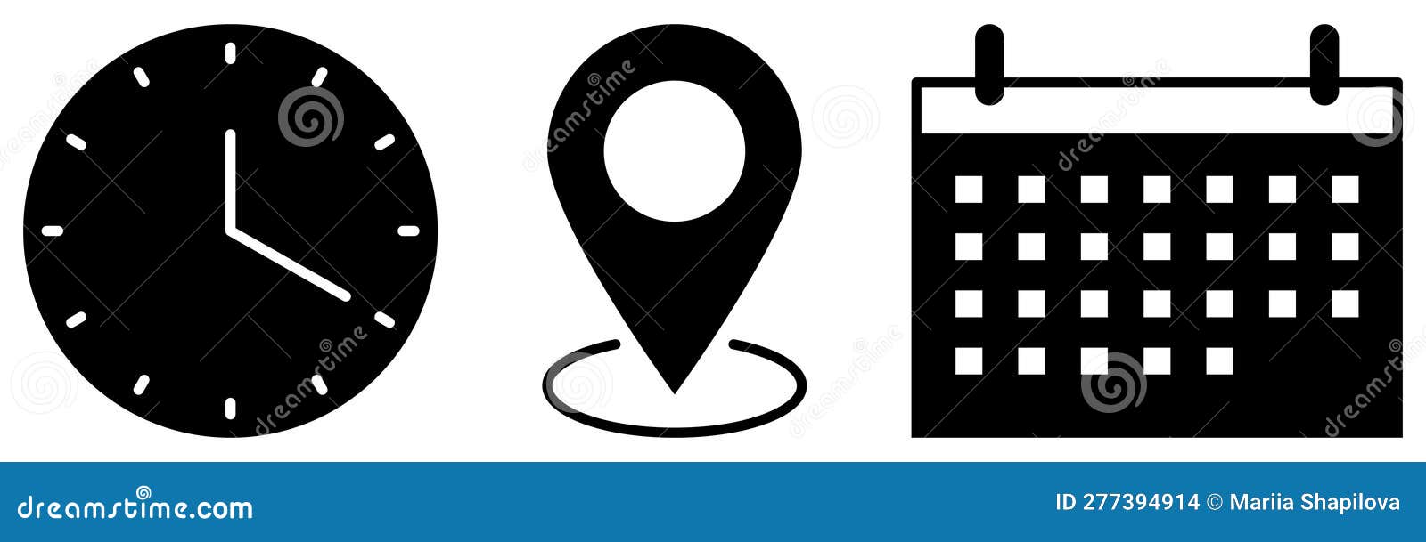 Time, Address and Date Icons Stock Vector - Illustration of hour, date ...