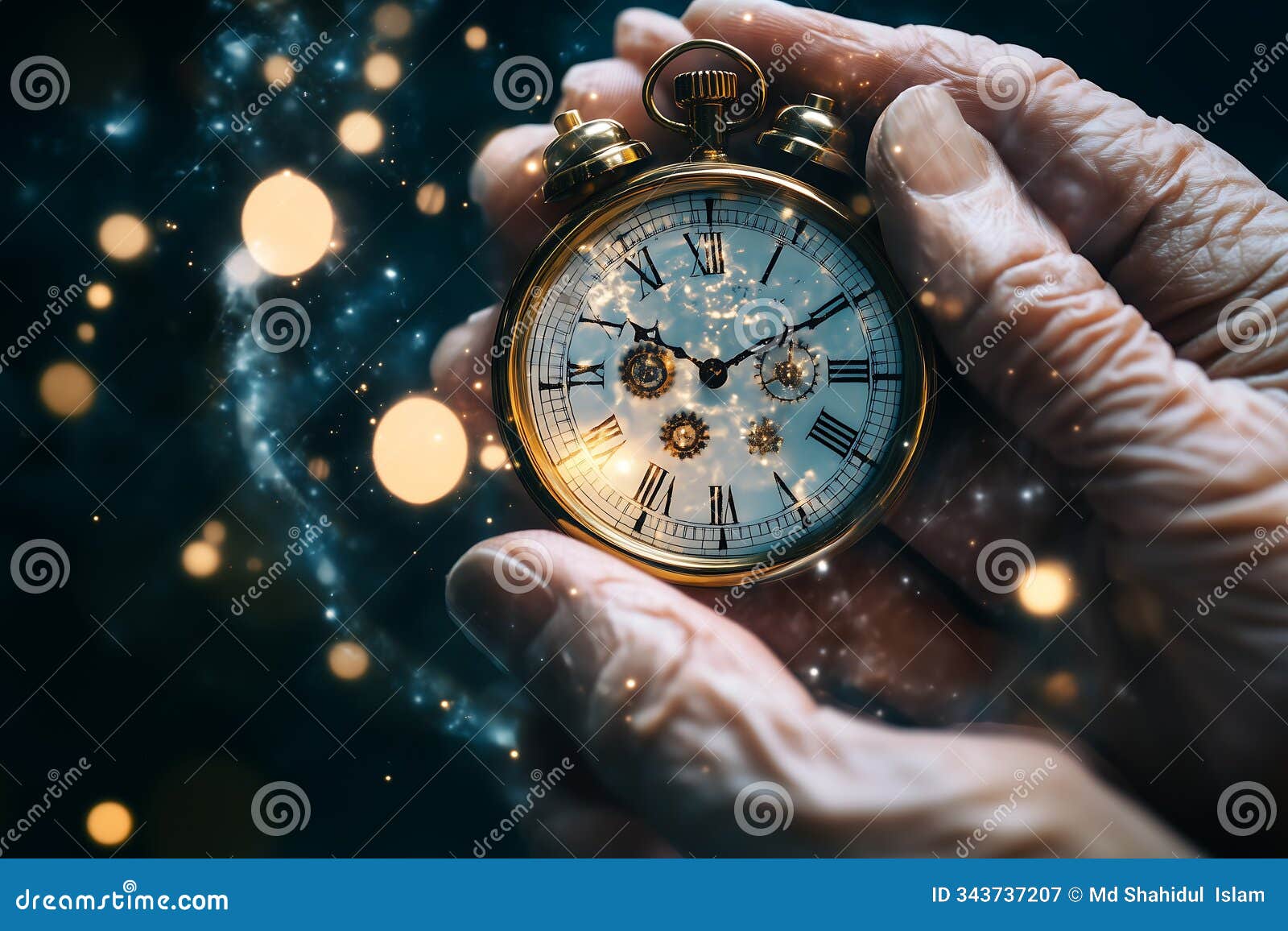 Time and Aging Concept with Sparkling Cosmic Background Stock ...