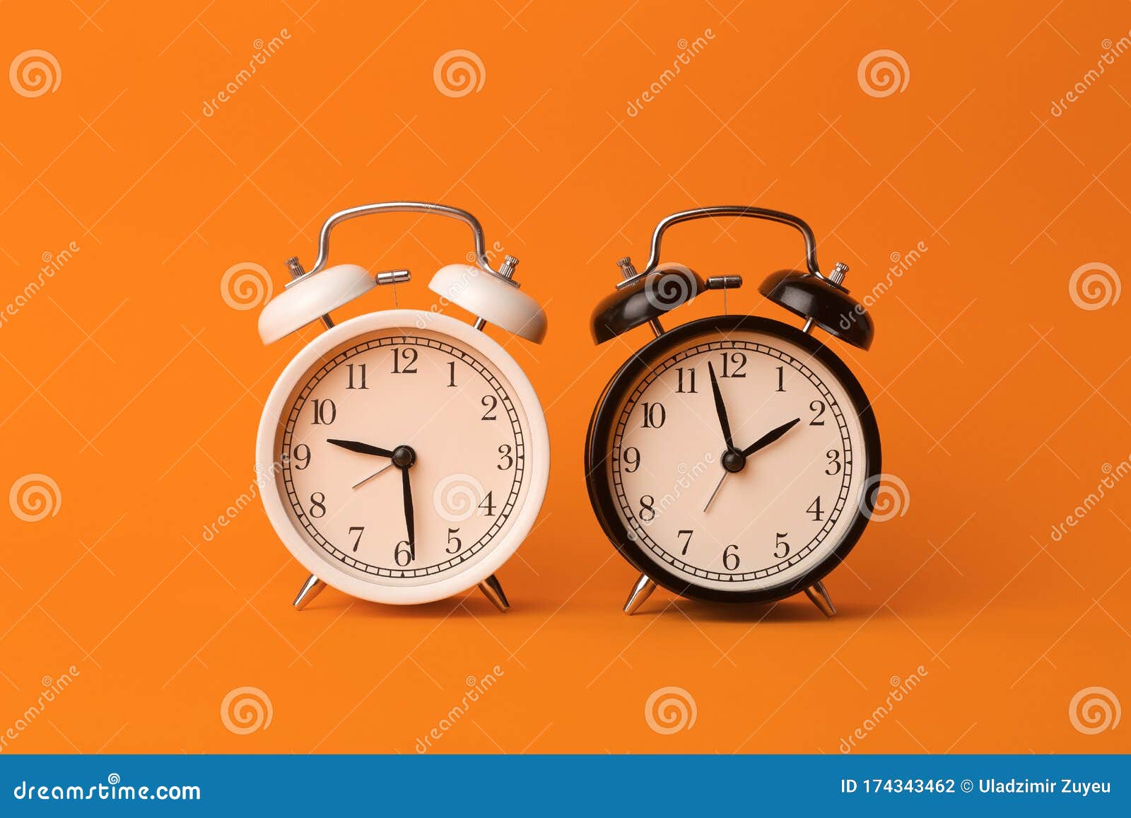Time Background Concept. Vintage Classic Alarm Clock on Orange Empty ...