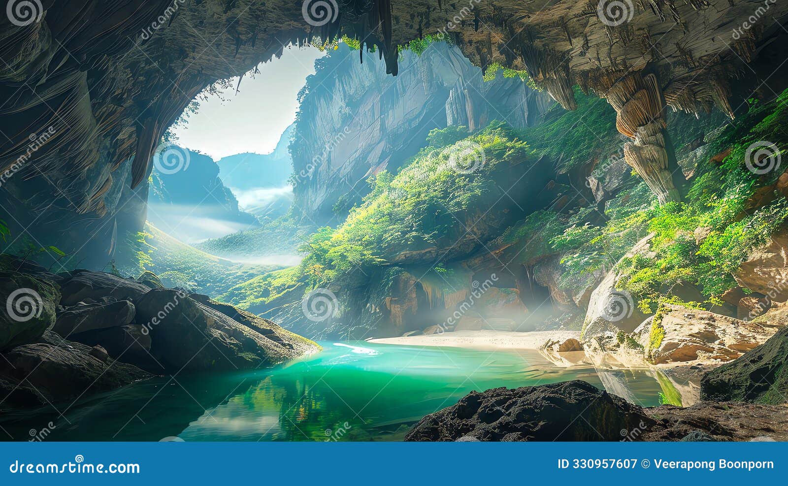 Time-bending Cave Discovery by Modern Explorer, Clear Backdrop Stock ...