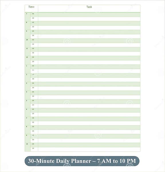 Time Blocking Template - 30-minute daily Planner - 7 am To 10 PM Stock ...