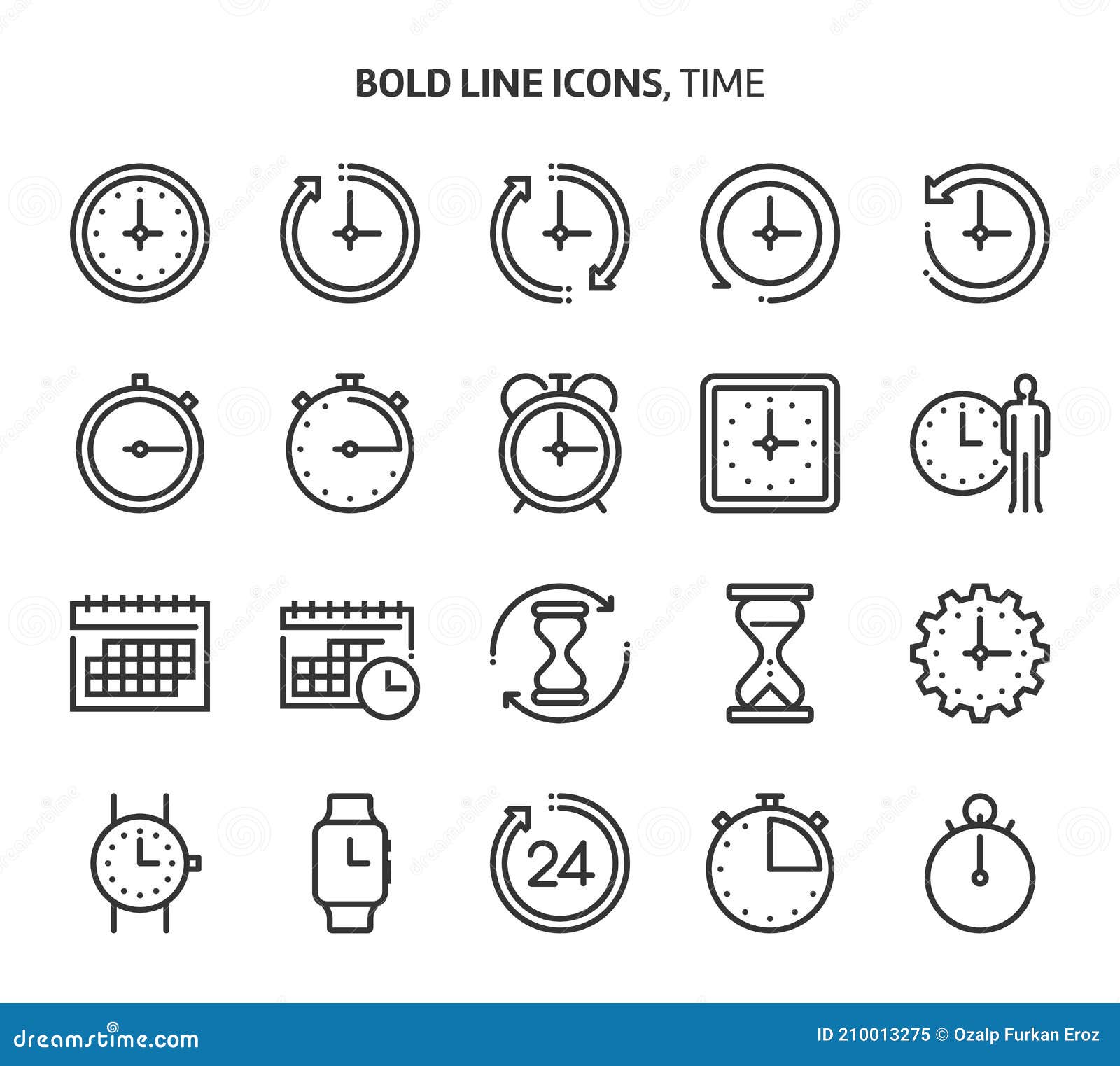 Time, bold line icons stock vector. Illustration of editable - 210013275