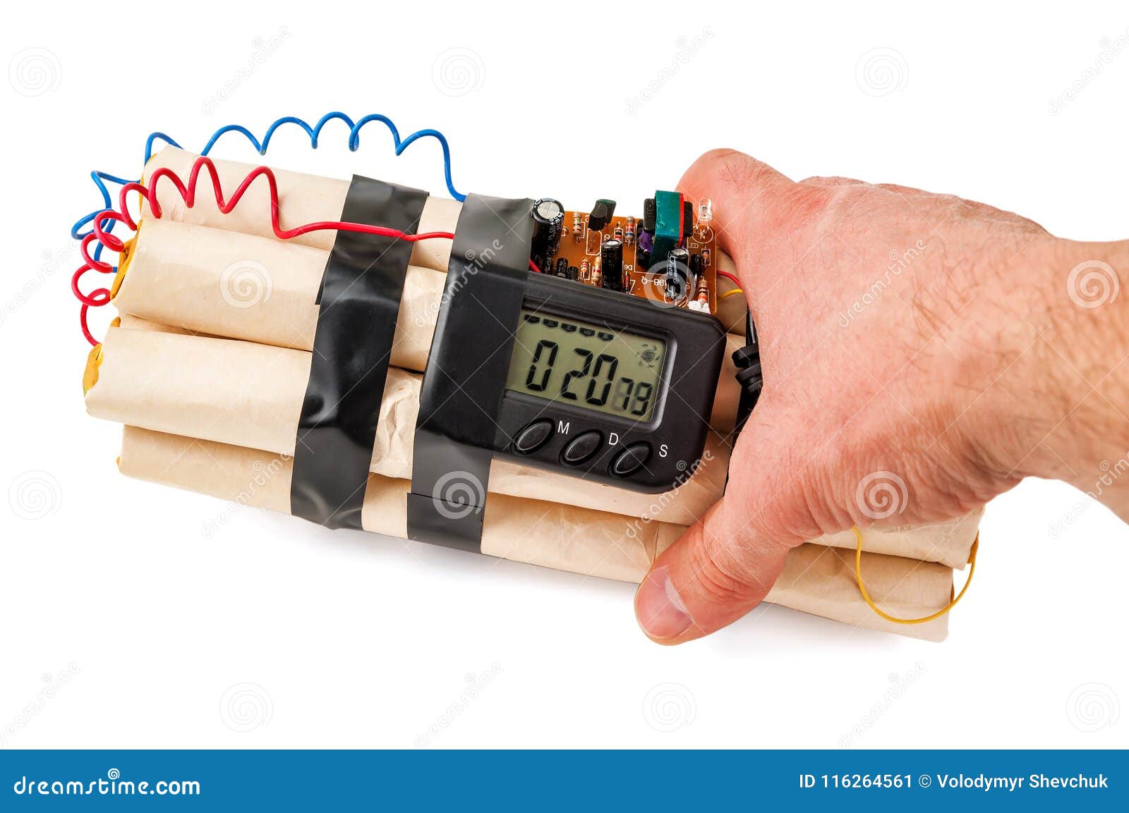 Time Bomb in the Hand on White Stock Image - Image of display, isolated ...