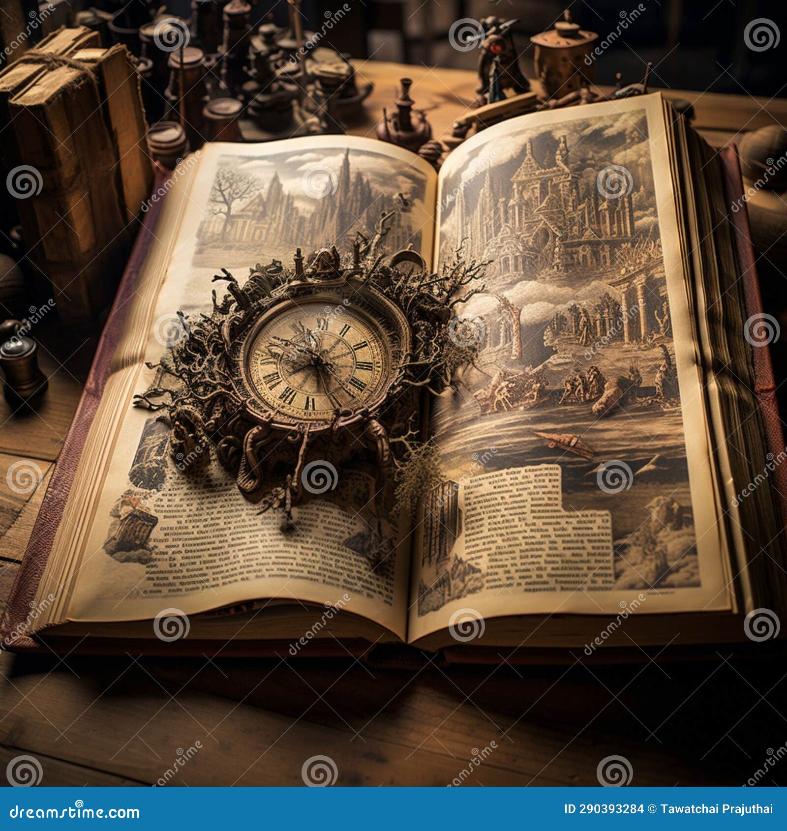 Time of Book - 1 AIGENERATE Stock Illustration - Illustration of wood ...