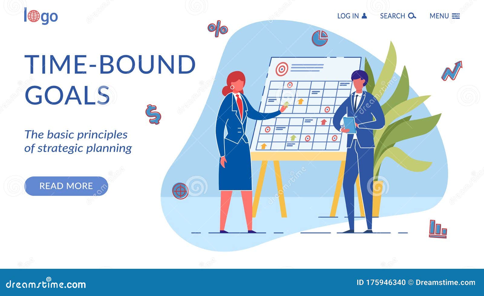 Time Bound Goals Landing Page Flat Vector Template Stock Vector ...