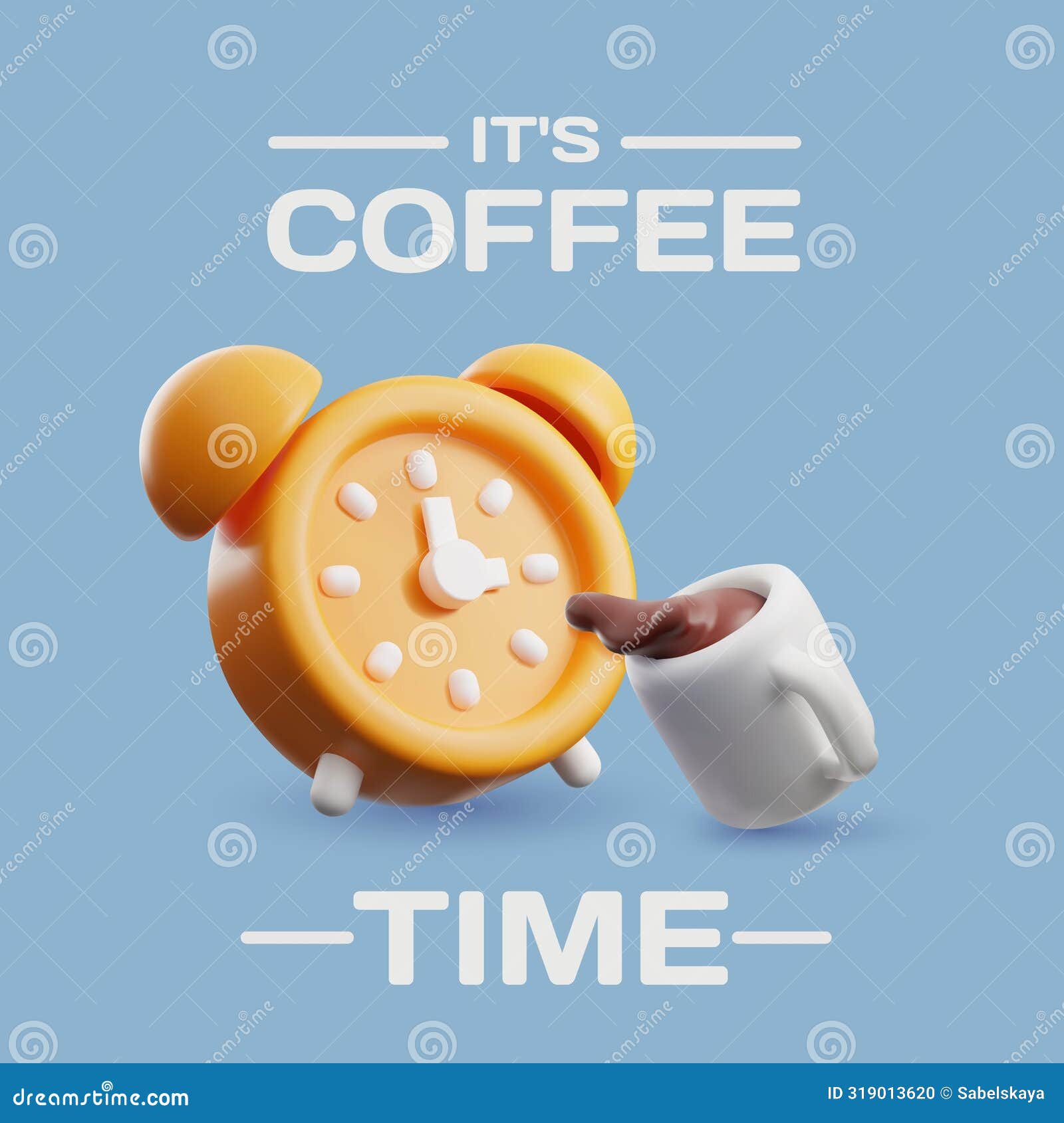 Time for a Break: 3D Poster with Coffee and Clock. 3D Vector ...