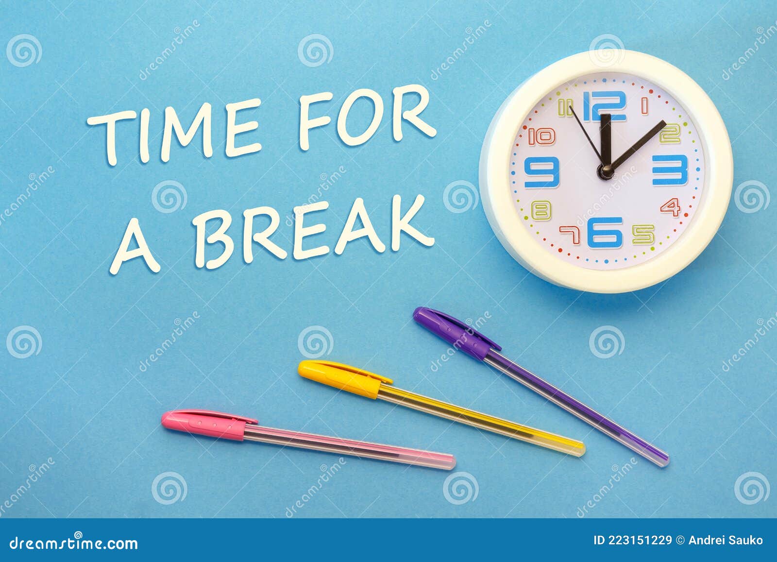 Time for a Break - Lettering on a Blue Background and Clock Stock Image ...