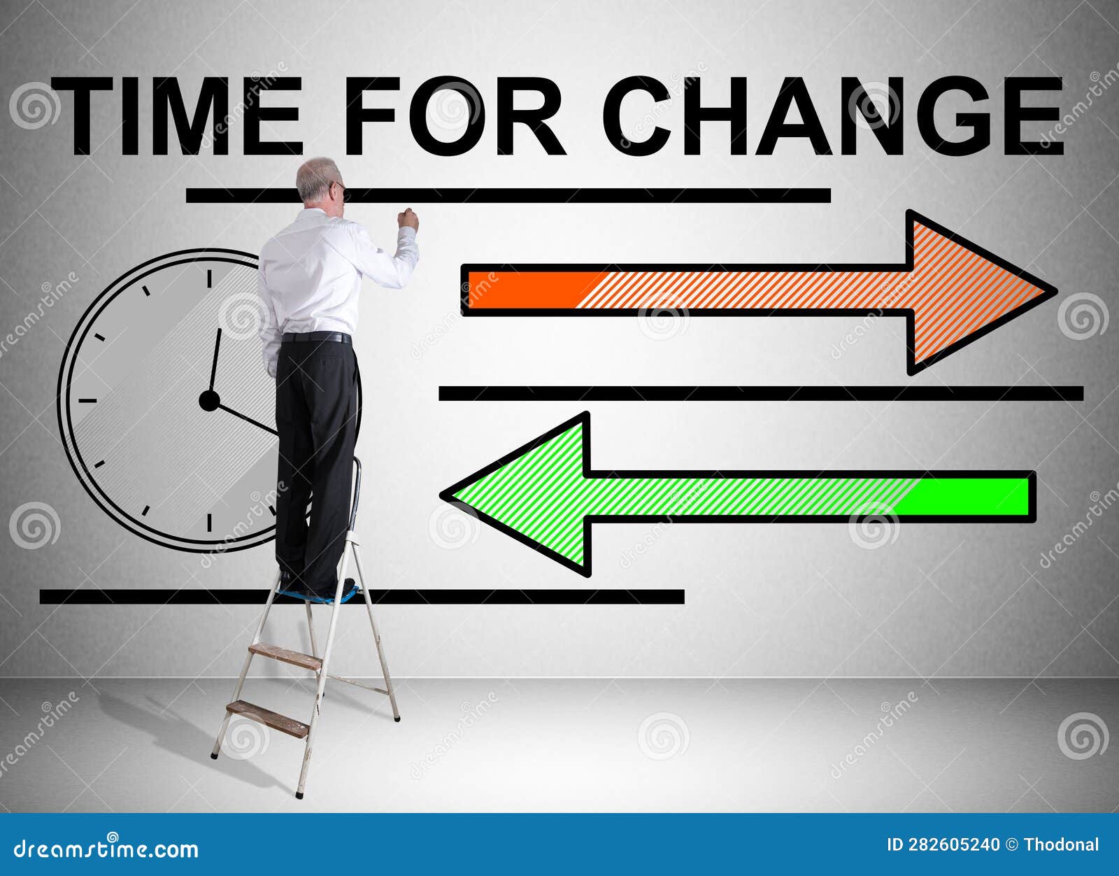 Time for Change Concept Drawn by a Man on a Ladder Stock Illustration ...