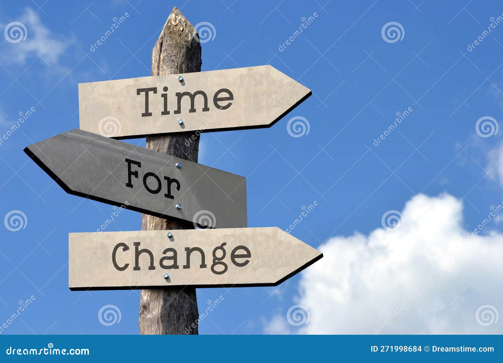 Time for Change - Wooden Signpost with Three Arrows Stock Photo - Image ...