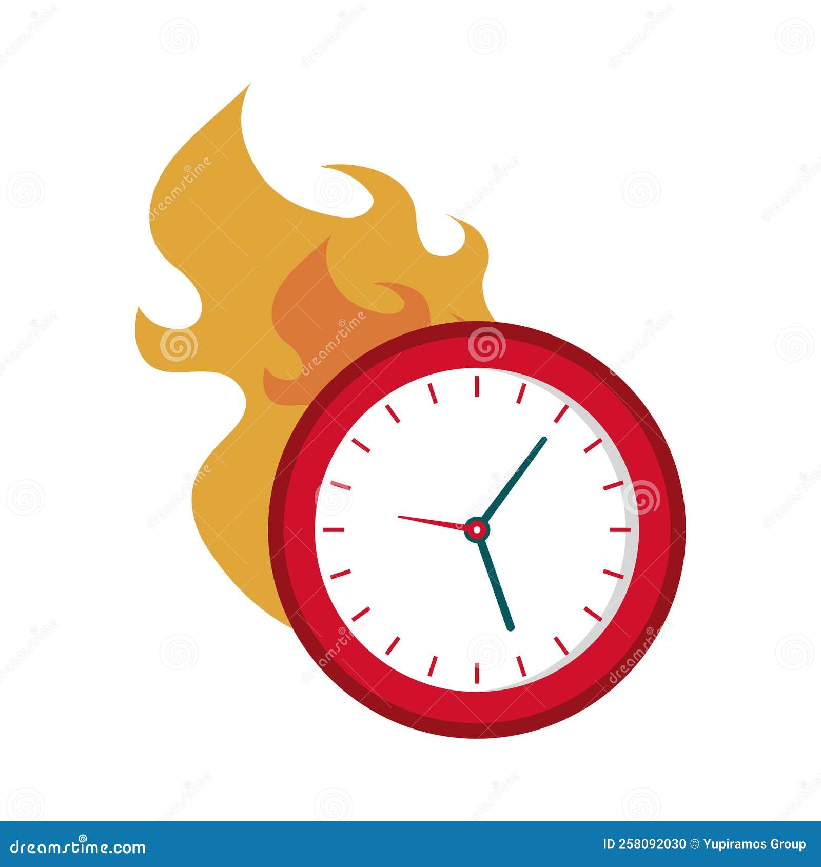 Time clock on fire stock vector. Illustration of fast - 258092030