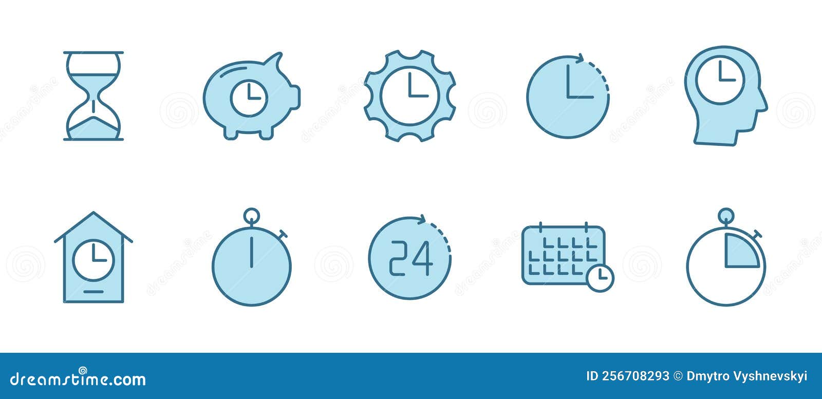 Time and Clock Flat Vector Icons in Two Colors Stock Vector ...
