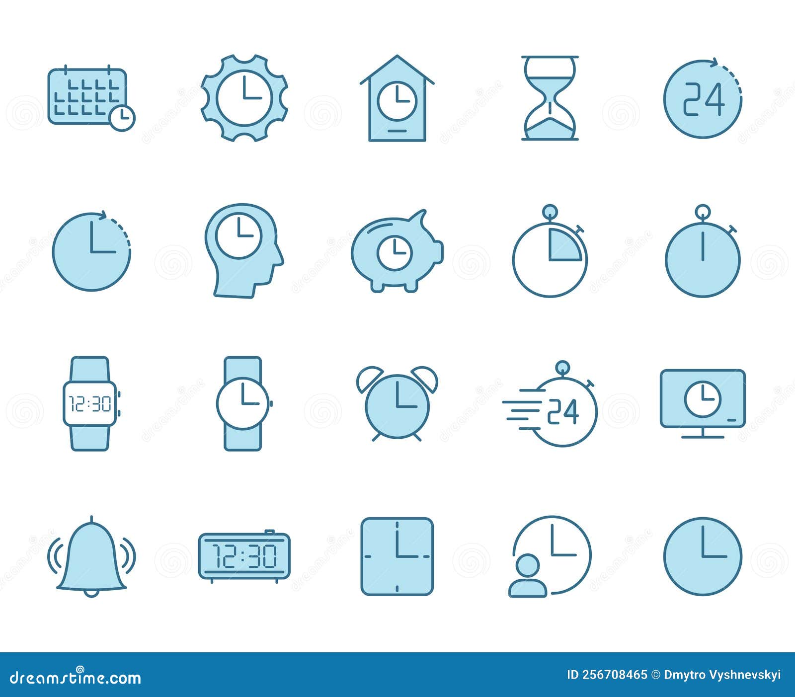 Time and Clock Flat Vector Icons in Two Colors Stock Vector ...