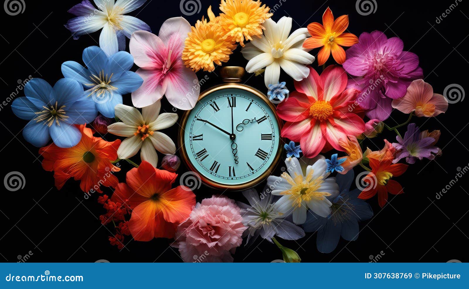Time clock flowers stock illustration. Illustration of sunflower ...