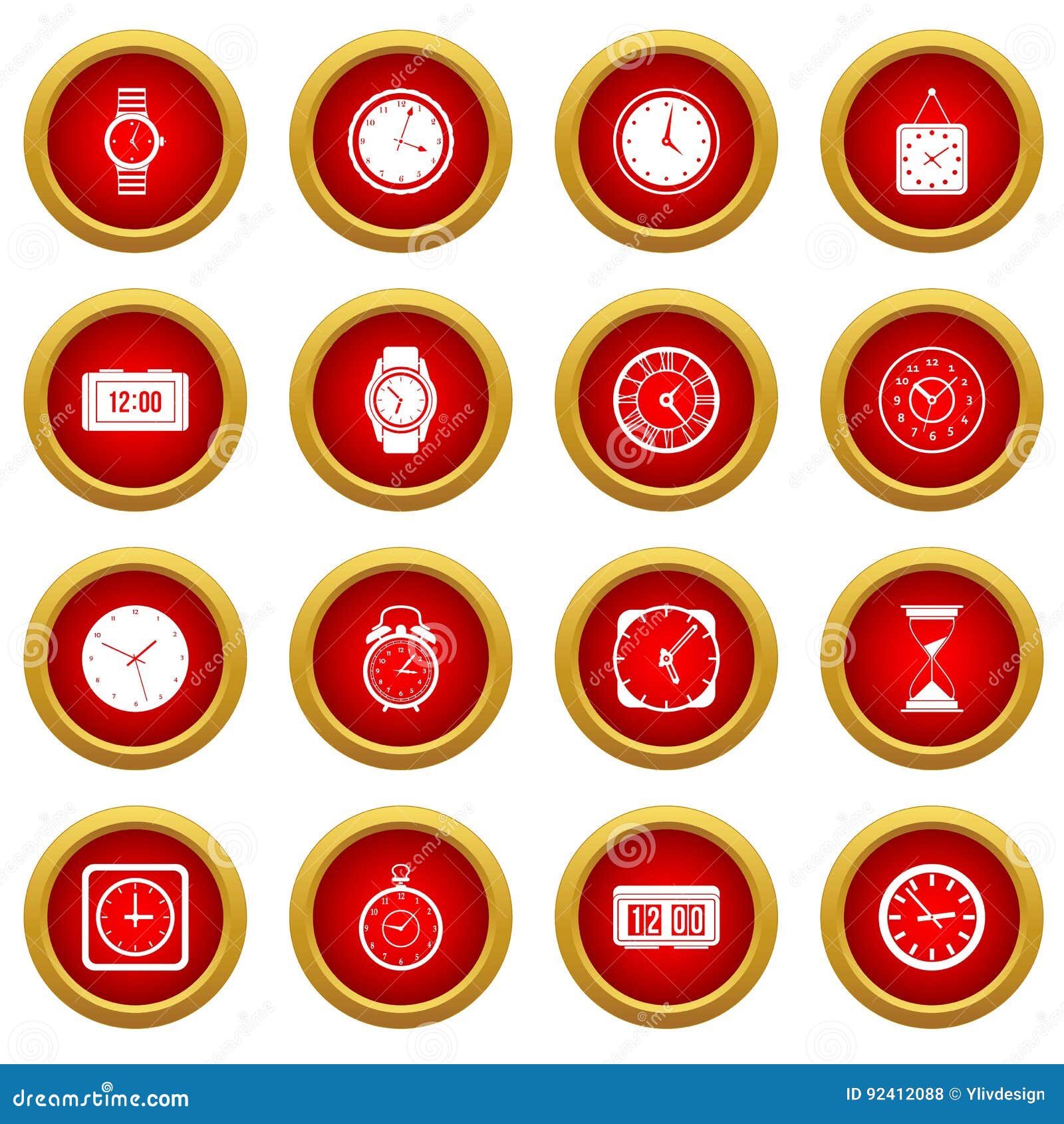 Time and Clock Icon Red Circle Set Stock Vector - Illustration of ...
