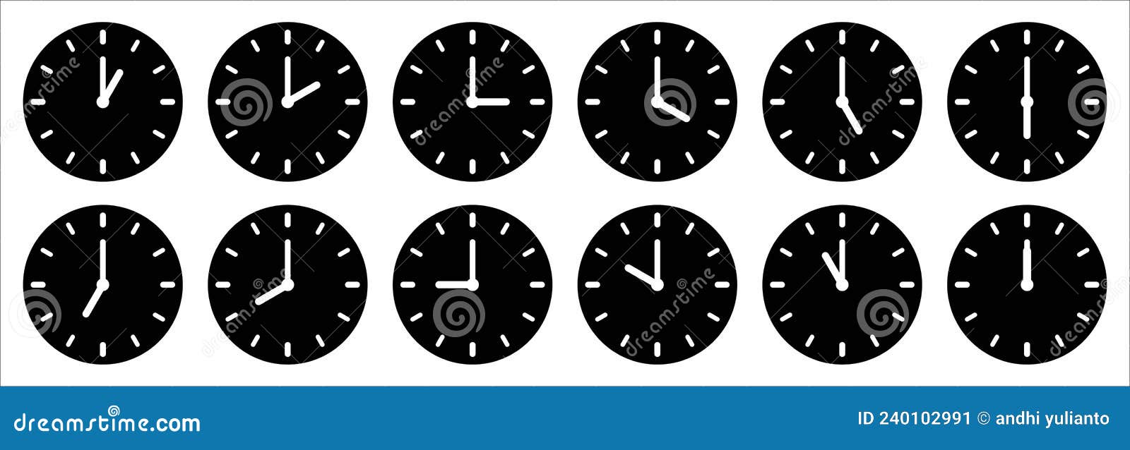 Time and Clock Icon Set. Complete Twelve Hours Pointed Clockwise of ...