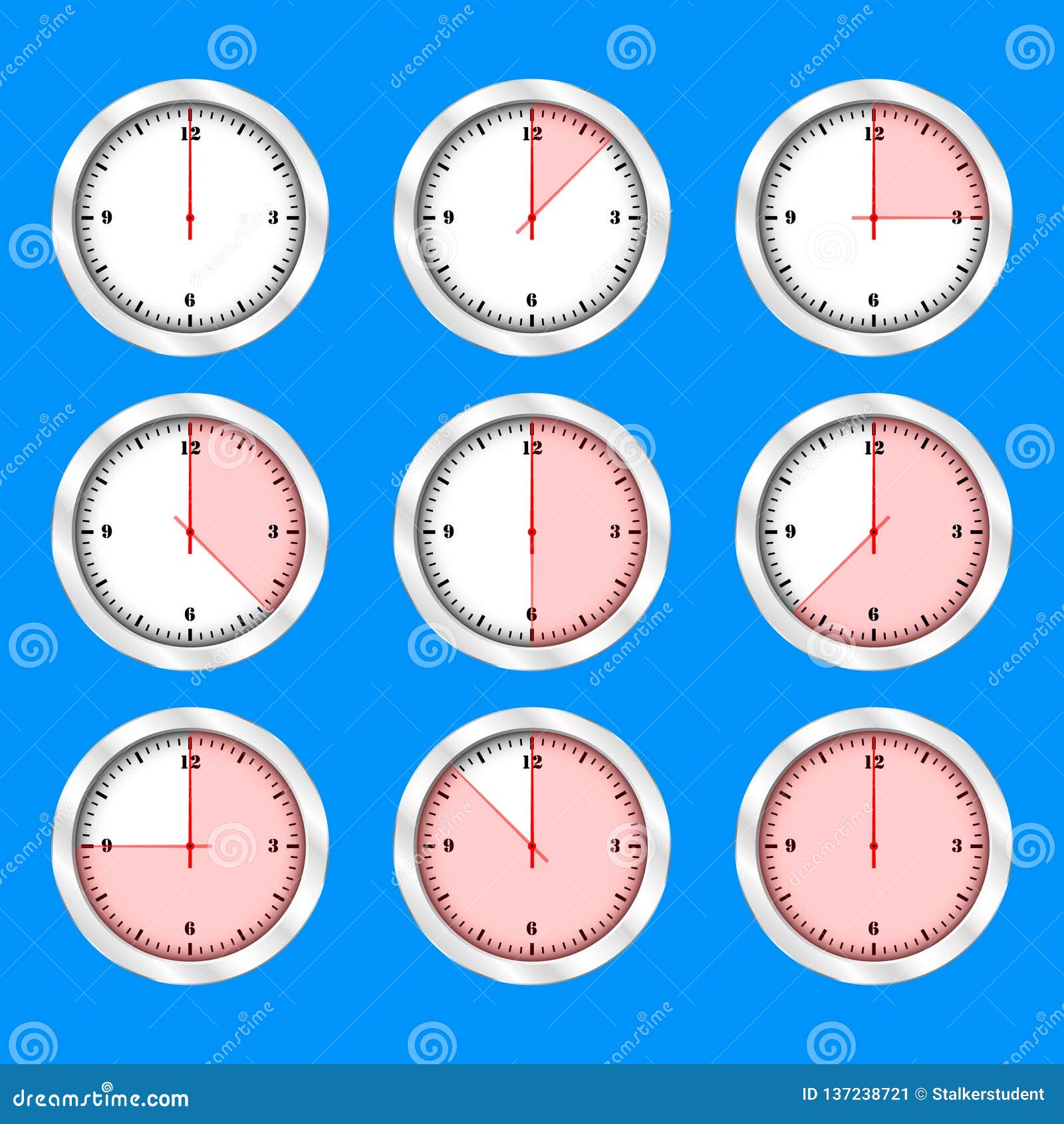 Time Clock Icon Set Flat Design, Vector Illustration. Stock Vector ...
