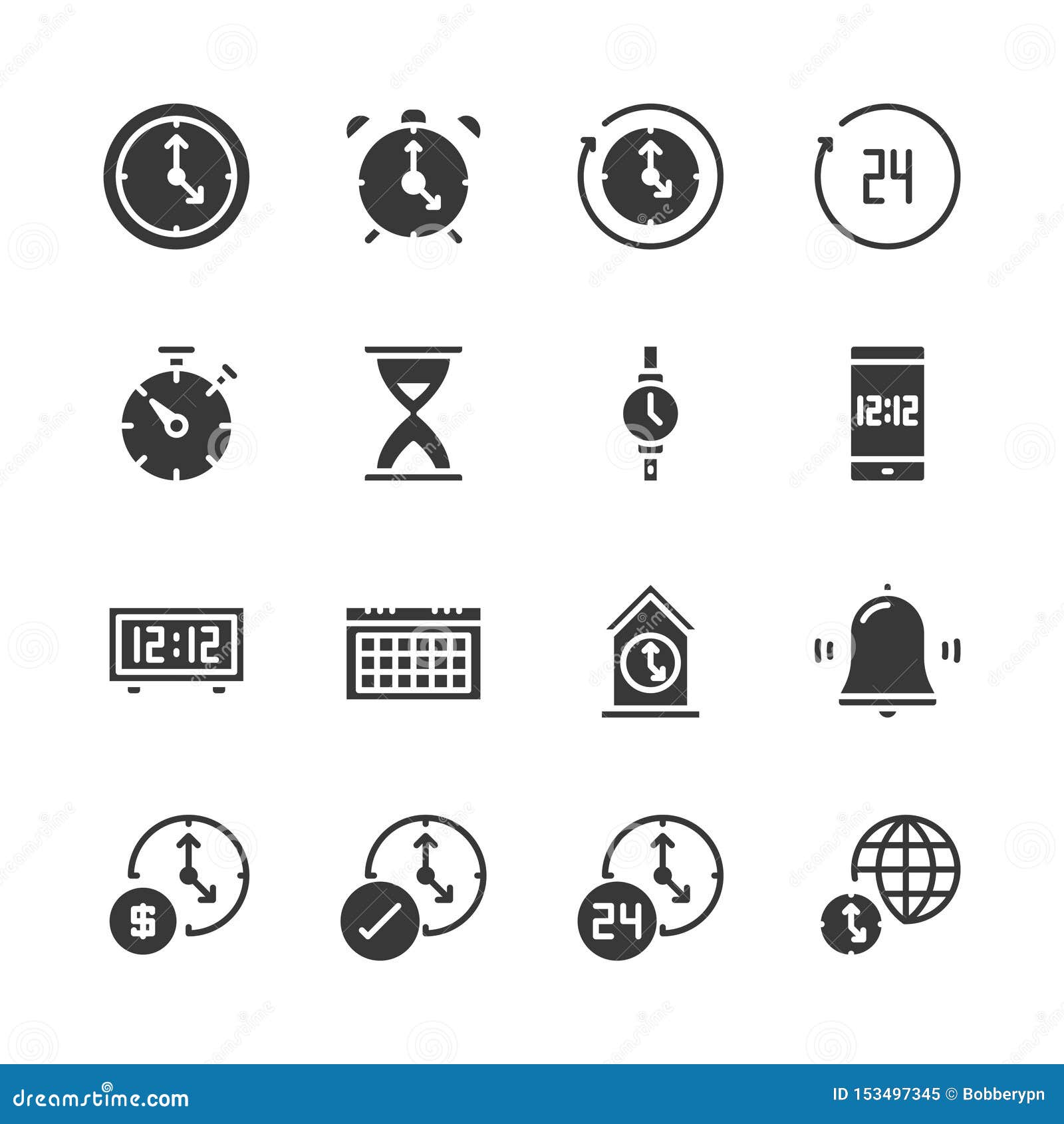 Time and Clock Icon Set.Vector Illustration Stock Vector - Illustration ...