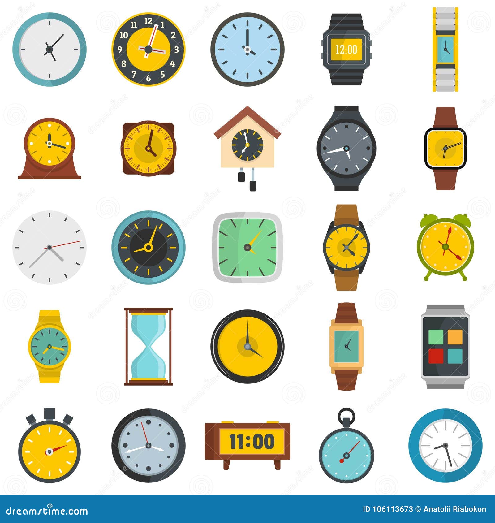 Time and Clock Icons Set, Flat Style Stock Vector - Illustration of ... Time and Clock Icons Set, Flat Style Stock Vector - Illustration of ...