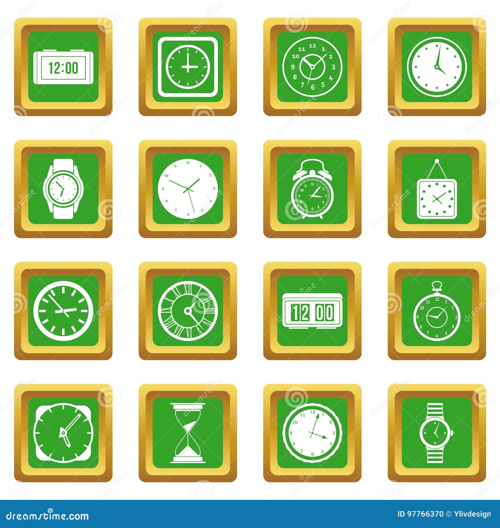 Time and Clock Icons Set Green Stock Vector - Illustration of circle ...