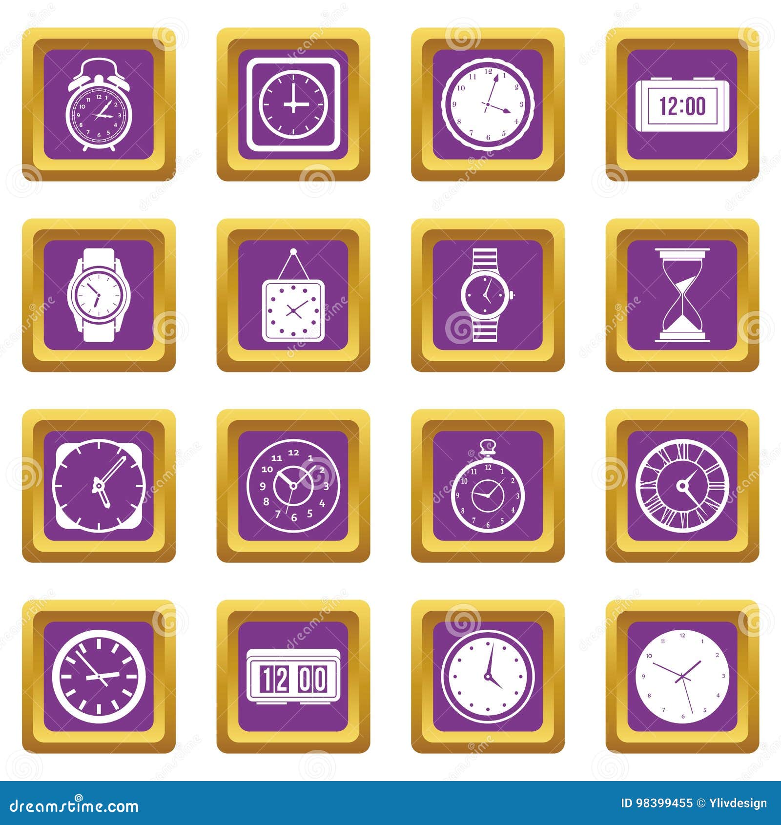 Time and Clock Icons Set Purple Stock Vector - Illustration of design ...