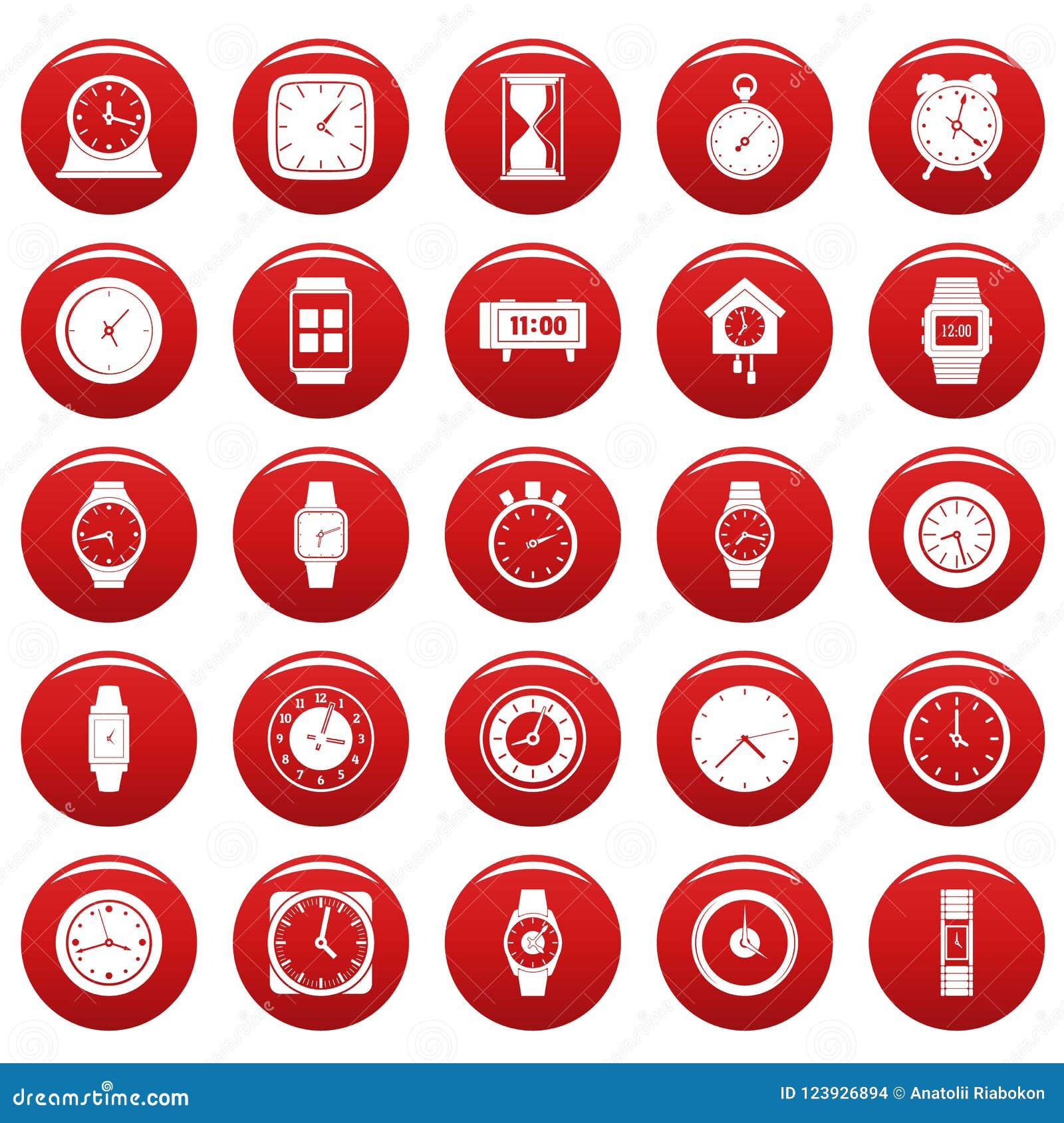 Time and Clock Icons Set Vetor Red Stock Illustration - Illustration of ...