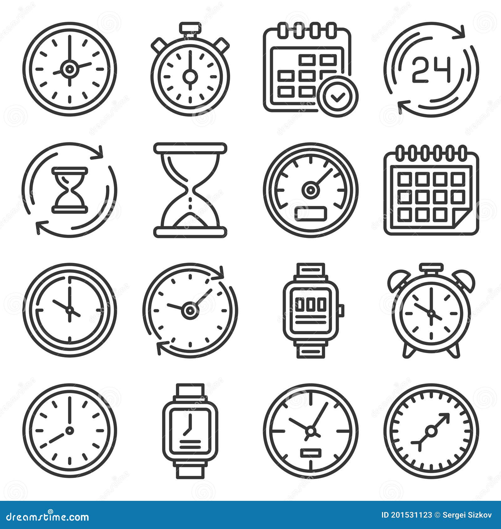 Time and Clock Icons Set on White Background. Vector Stock Vector ...