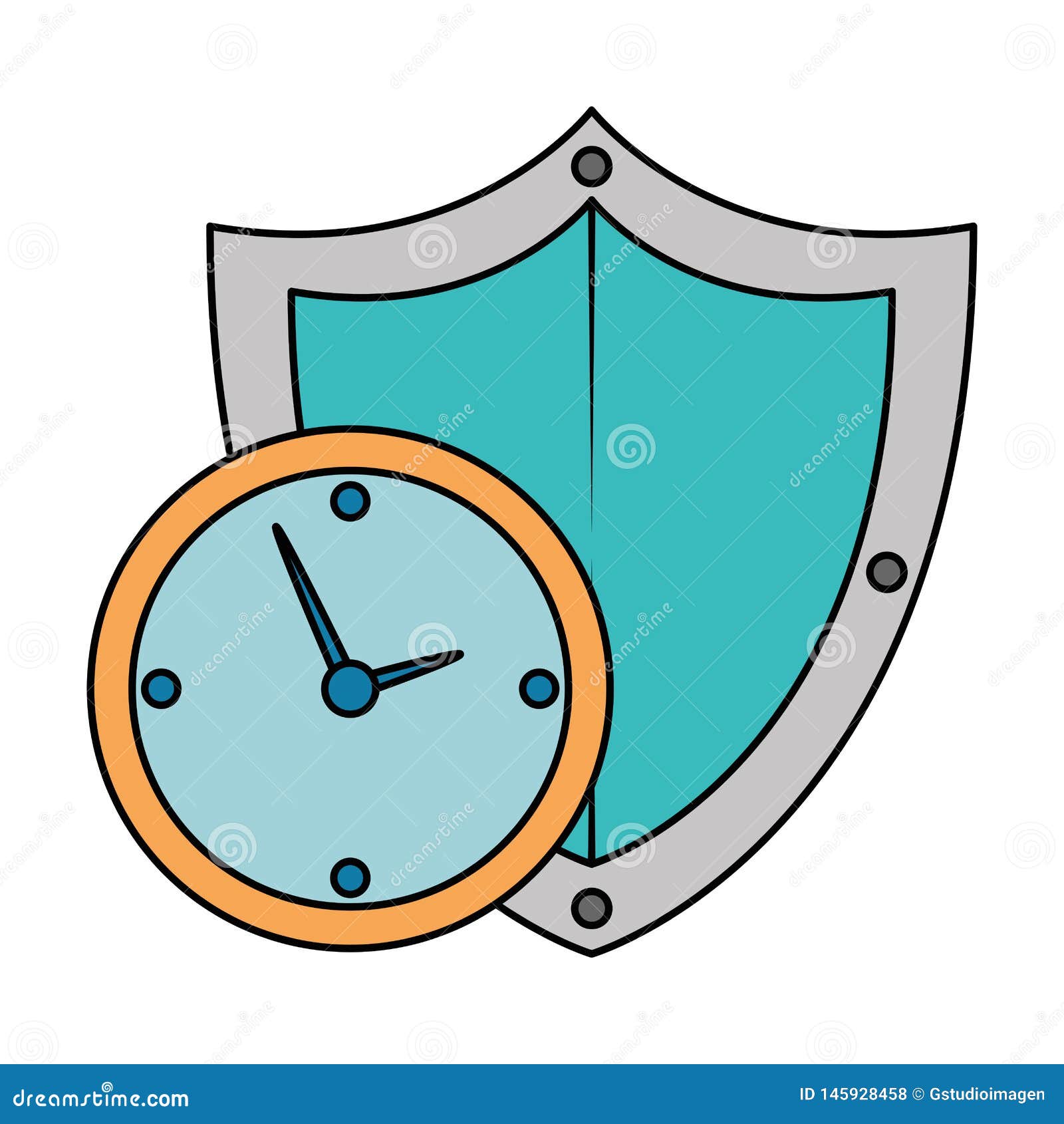 Time clock with shield stock illustration. Illustration of digital ...