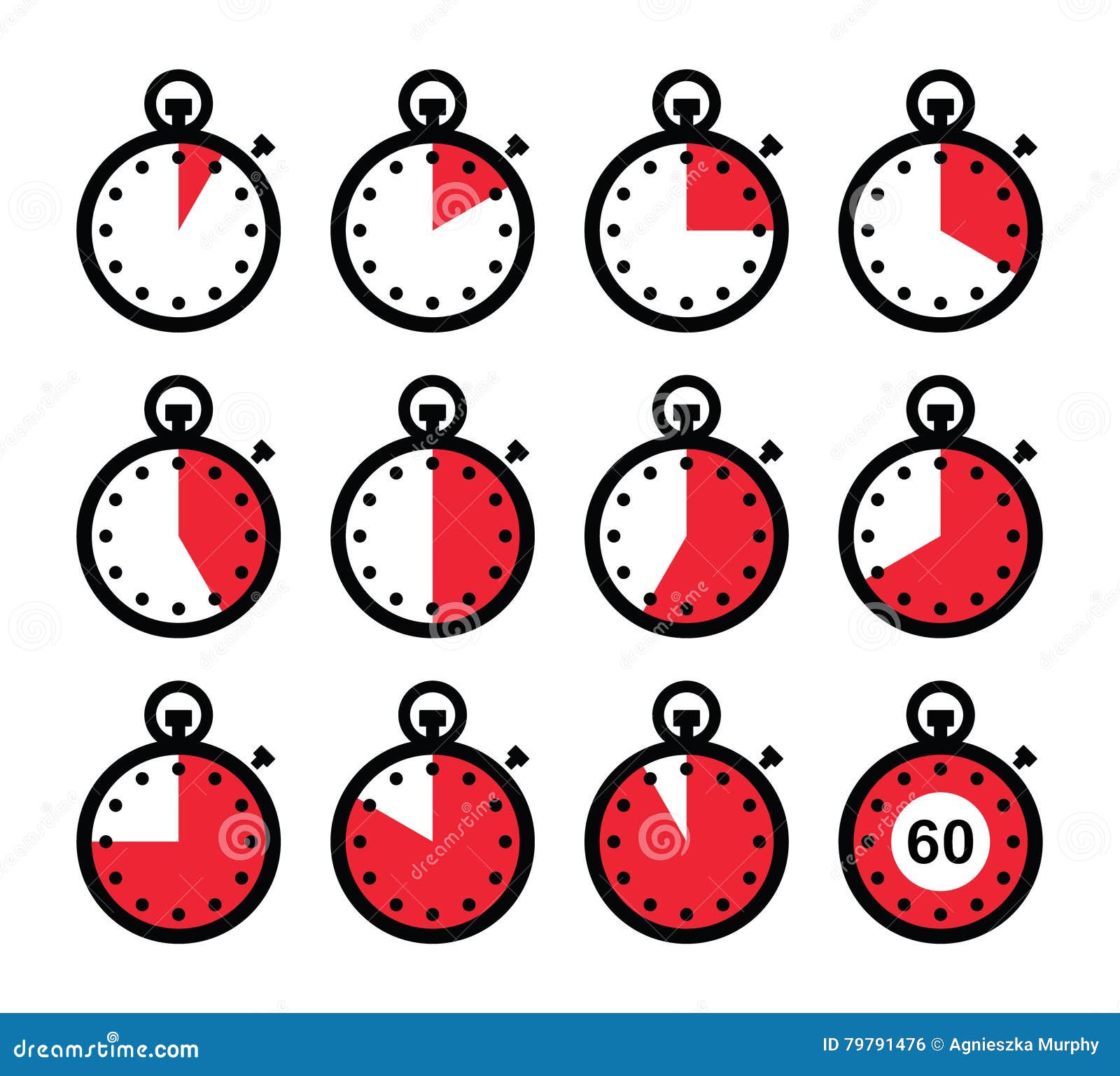 Time, Clock, Stopwatch Red Icons Set Stock Illustration - Illustration ...