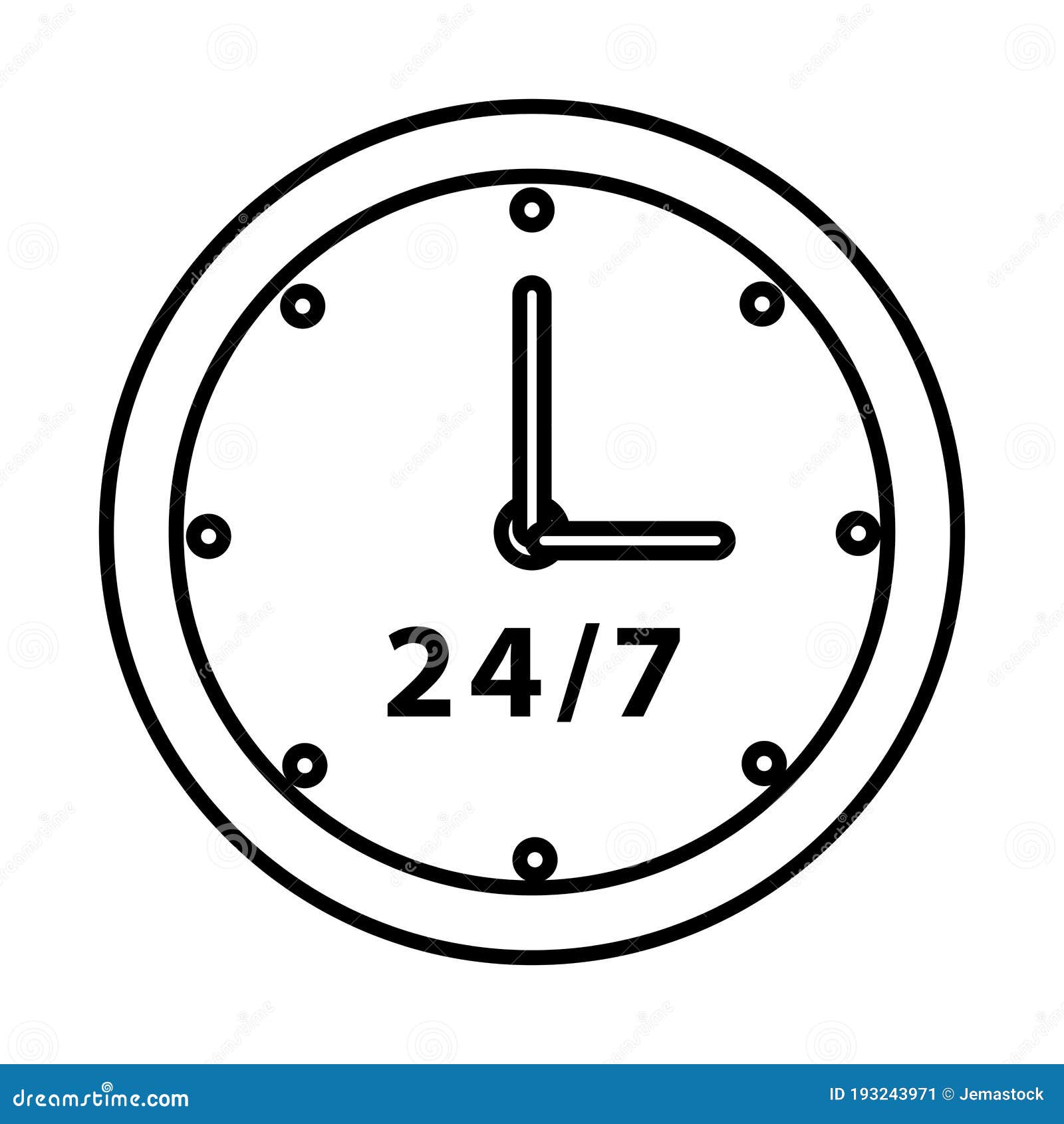 Time Clock with 24-7 Symbol Line Style Stock Vector - Illustration of ...