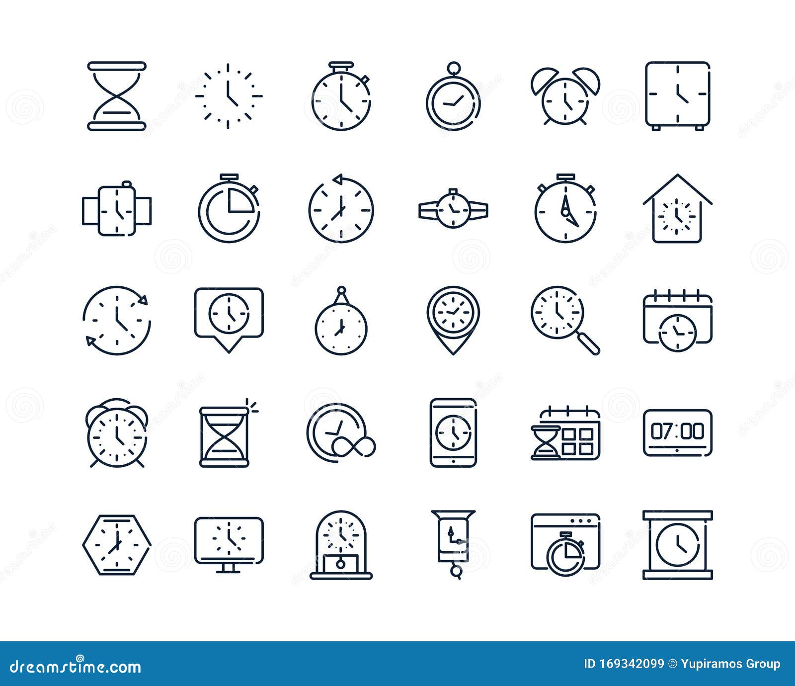 Time Clock Timer Hour Date Linear Design Set Icons Stock Vector Illustration Of Thin Timer